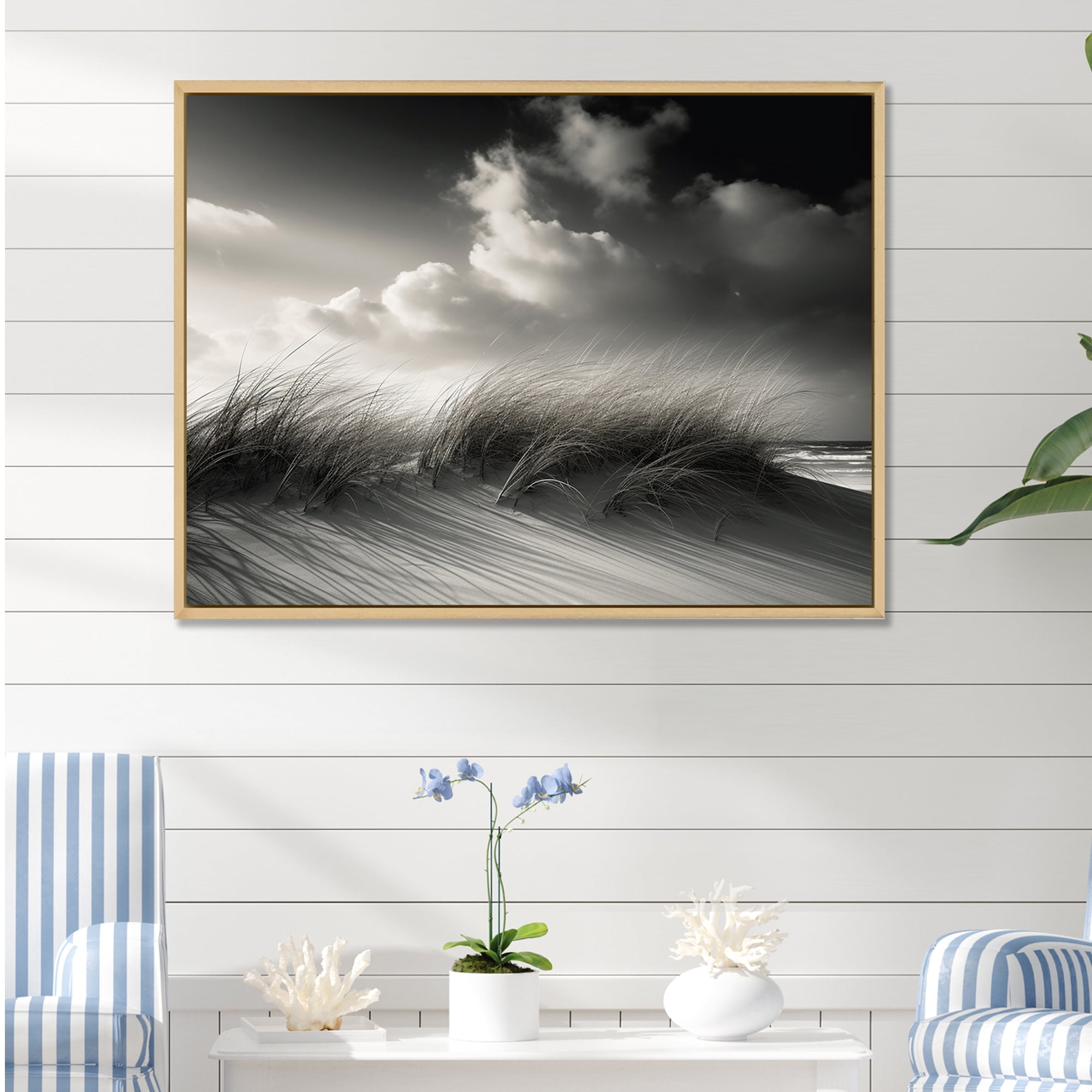 Designart "Monochromatic Beach Sand And Grass" Coastal Beach Sand ...