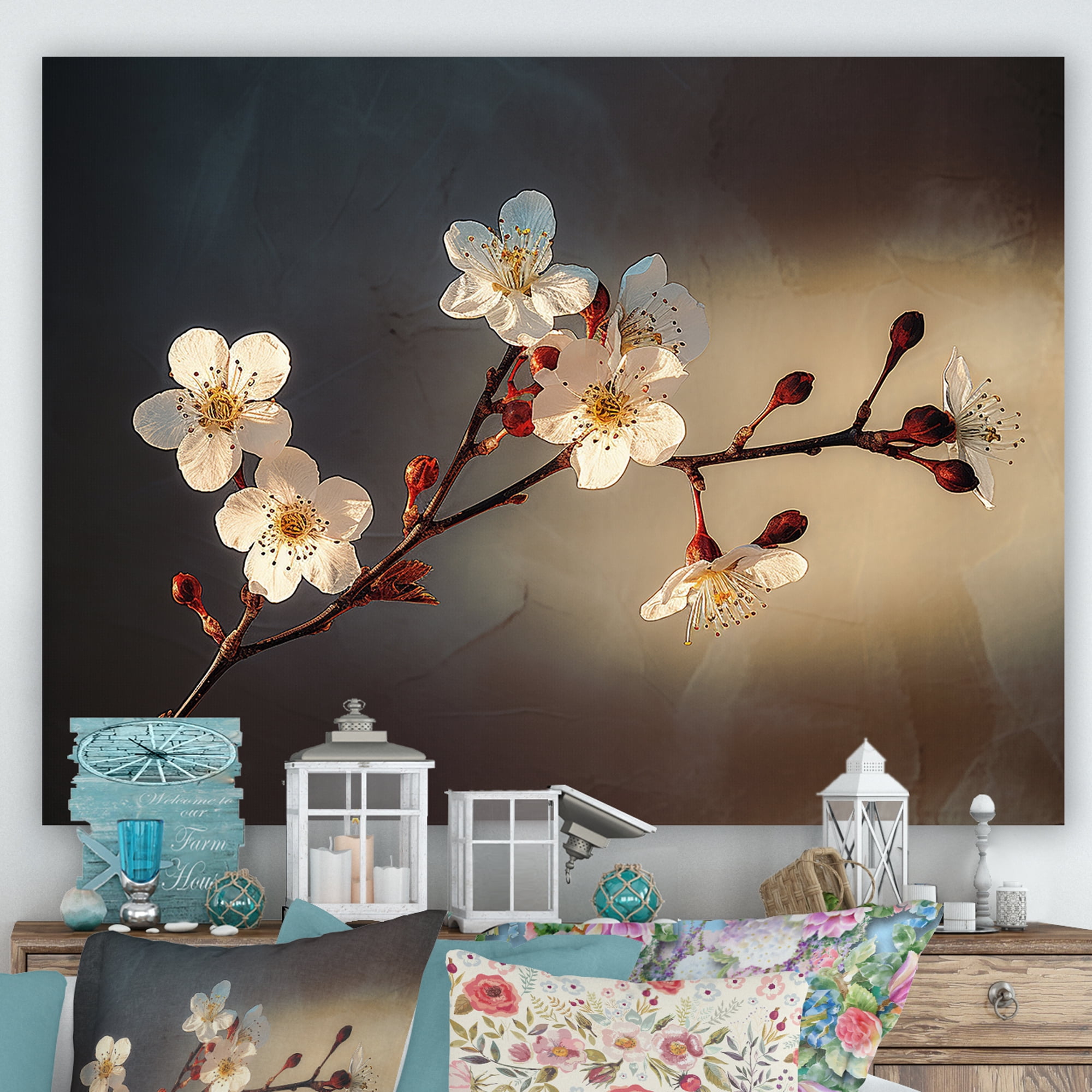 Designart "Monochromatic Cherry Blossom Allure" Cherry Blossom Canvas ...
