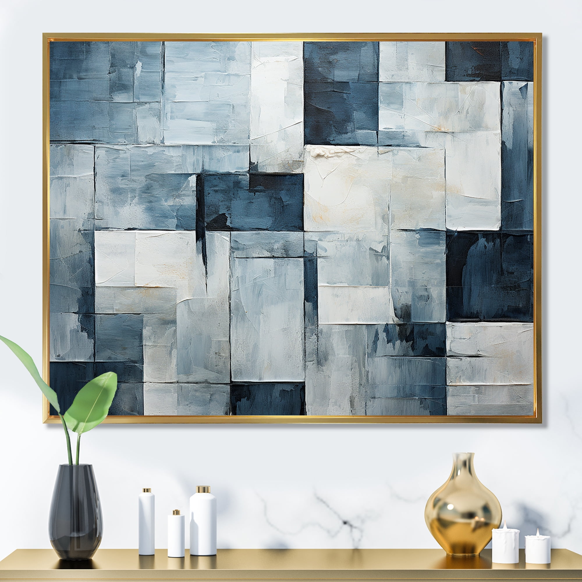 Designart "Monochromatic Cubist Abstraction" Cubism Floater Framed Wall ...