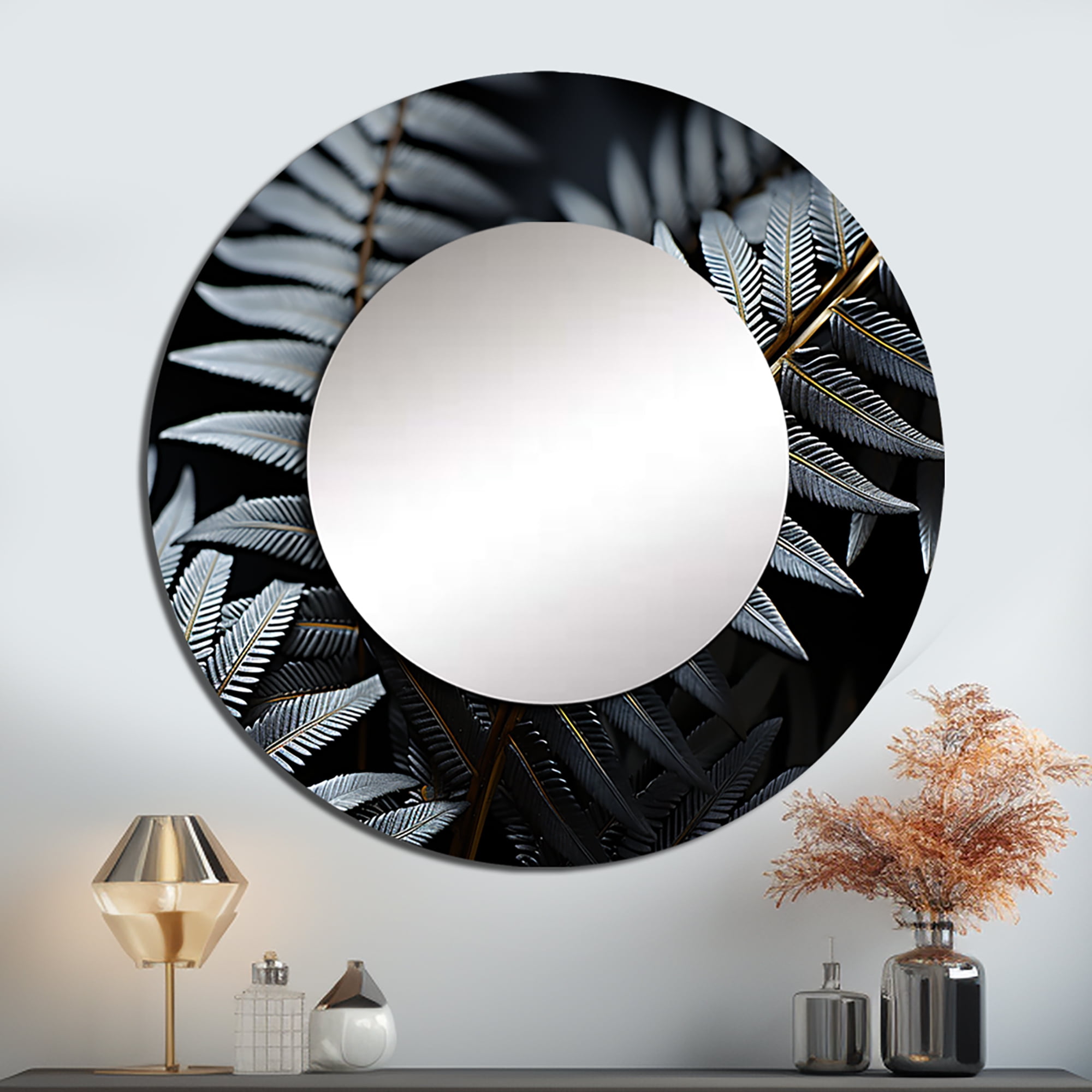 Designart "Monochromatic Delight Of Fern Fronds" Plants Grey Large ...