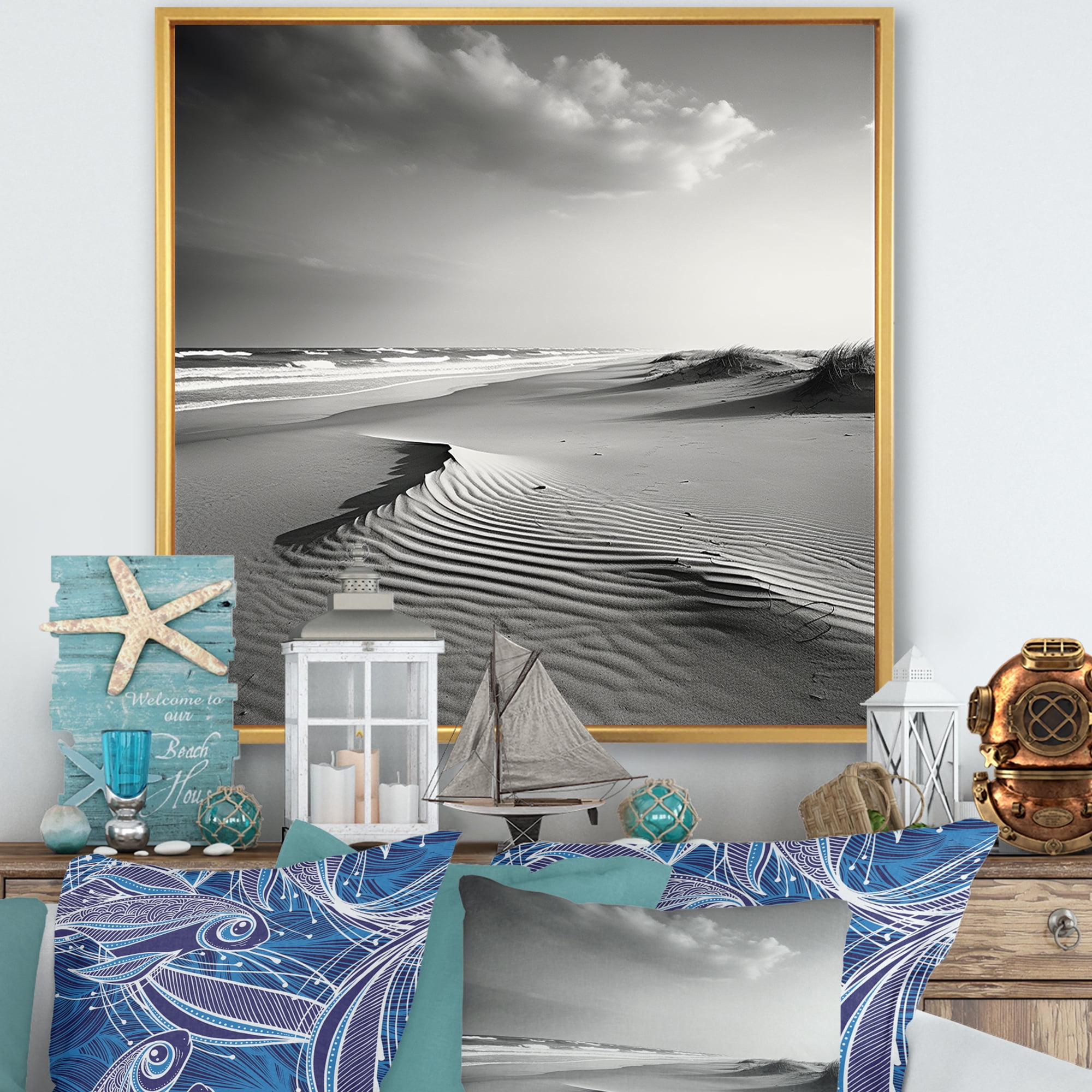 Designart "Monochromatic Dumbbell Gym II" Coastal Beach Sand Floater ...