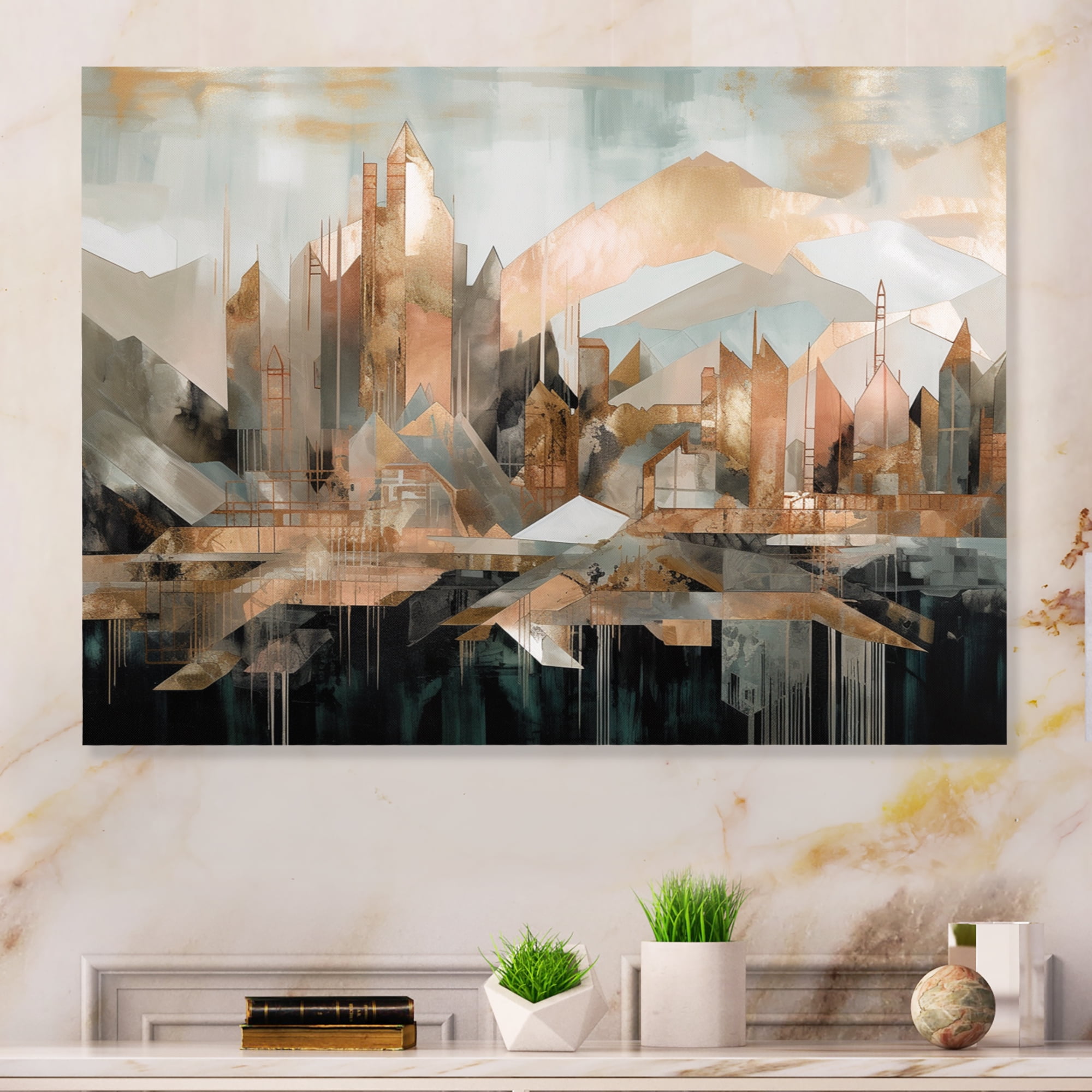 Designart "Monochromatic Geometric Horizons" City Geometric Metal Wall ...