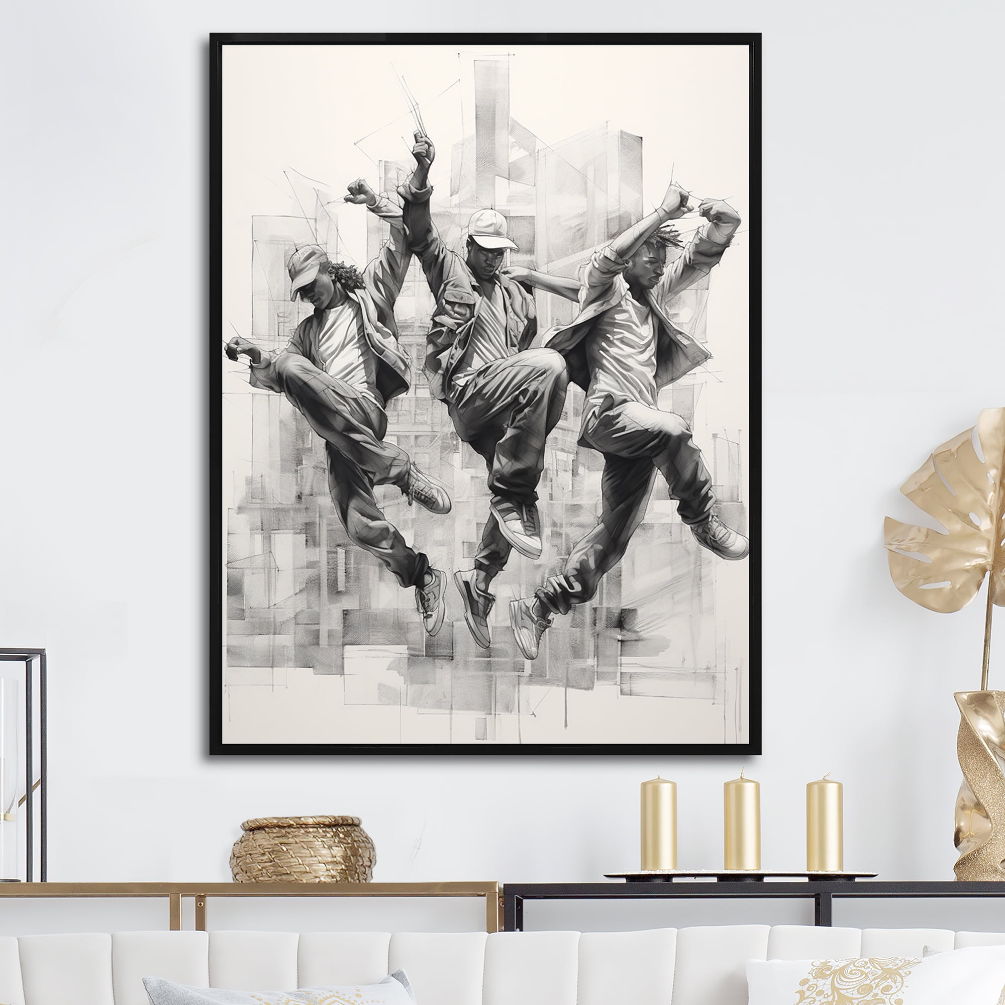 Designart "Monochromatic Hip Hop Dance II" Dance Floater Framed Wall ...