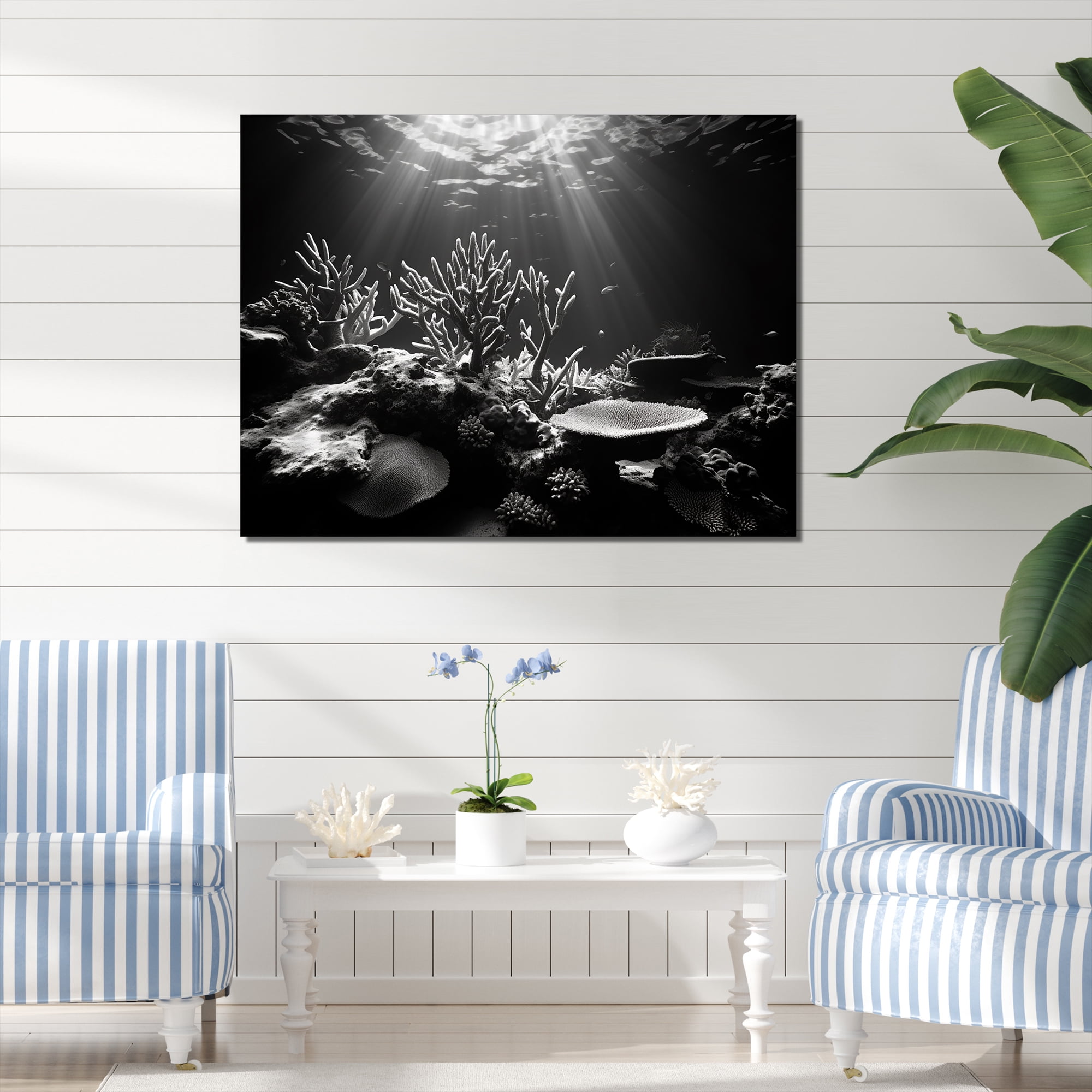 Designart "Monochromatic Undersea Coral Portrait I" Coastal Coral Under ...