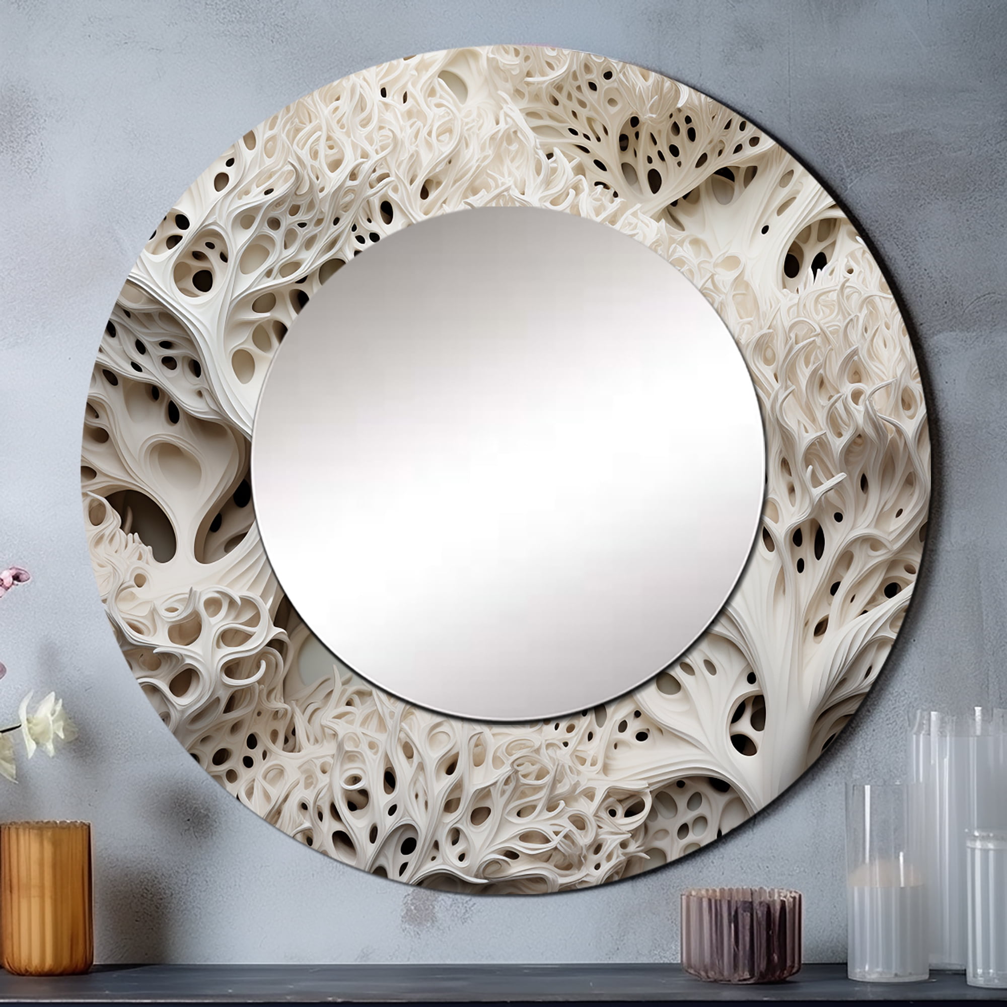 Designart "Monochromatic Underwater Corals" Coral Rund Mirror For Wall ...