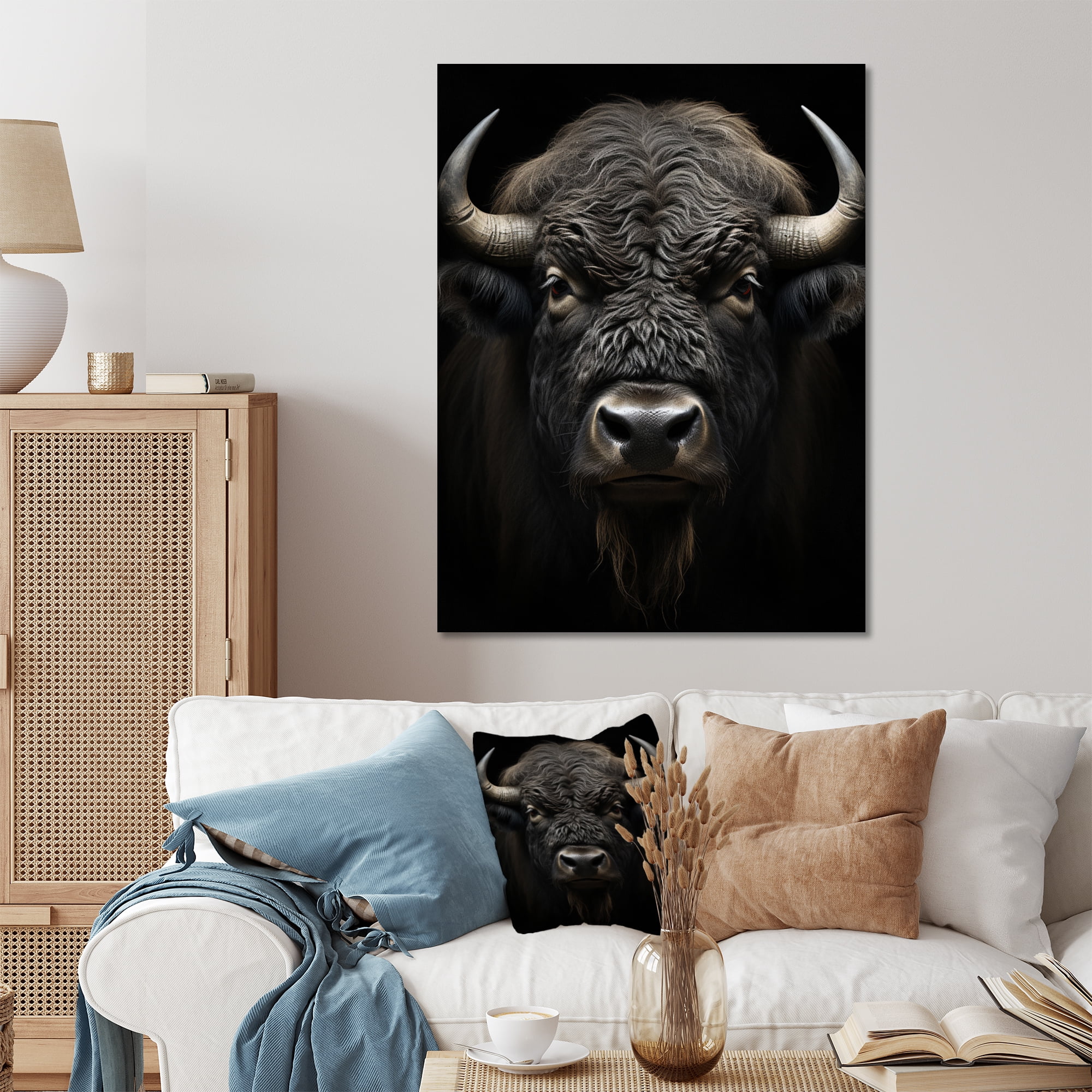 Designart "Monochrome Beast Bison" Animals Bison Metal Art Living Room ...