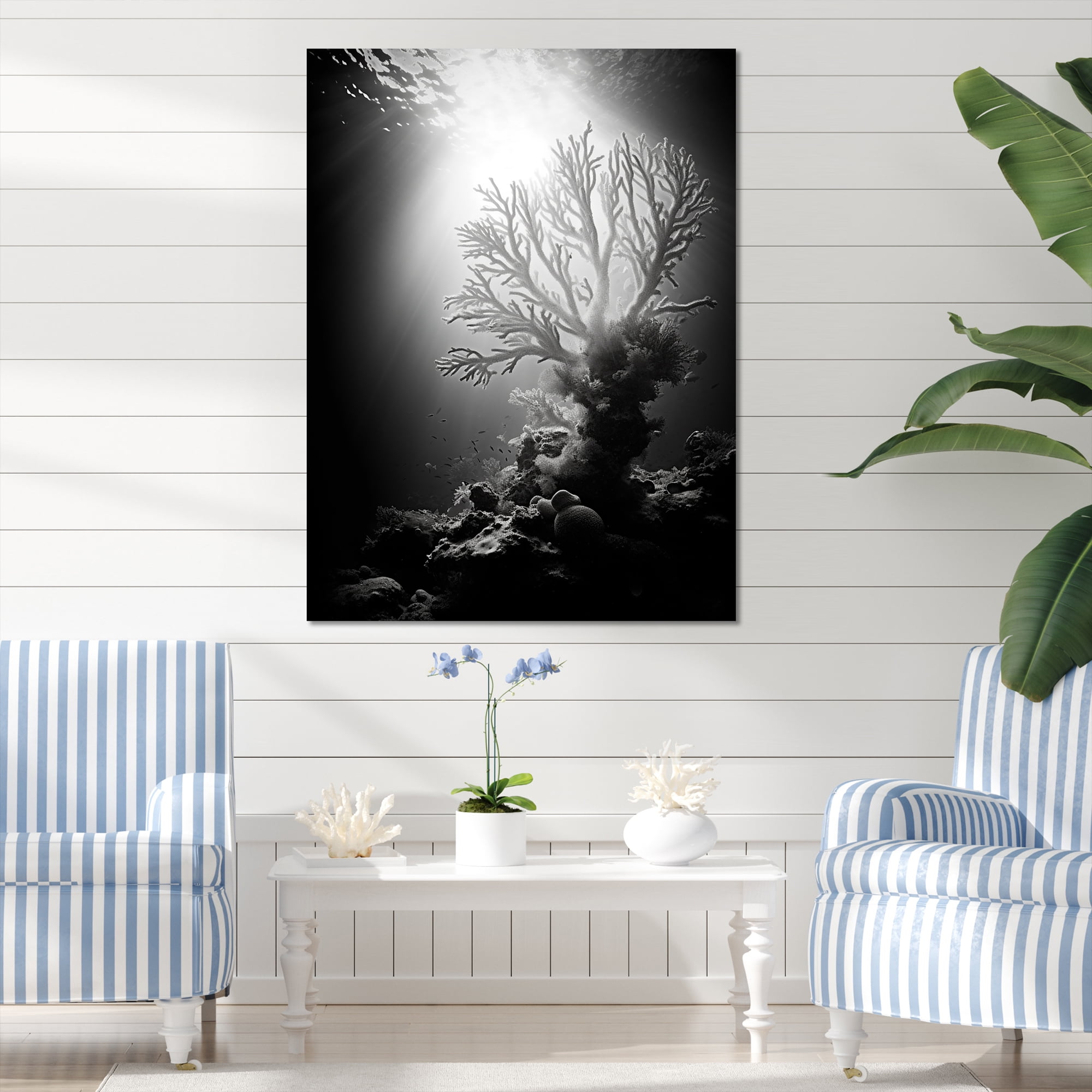Designart "Monochrome Coral Plant Beauty III" Coastal Coral Under Water ...