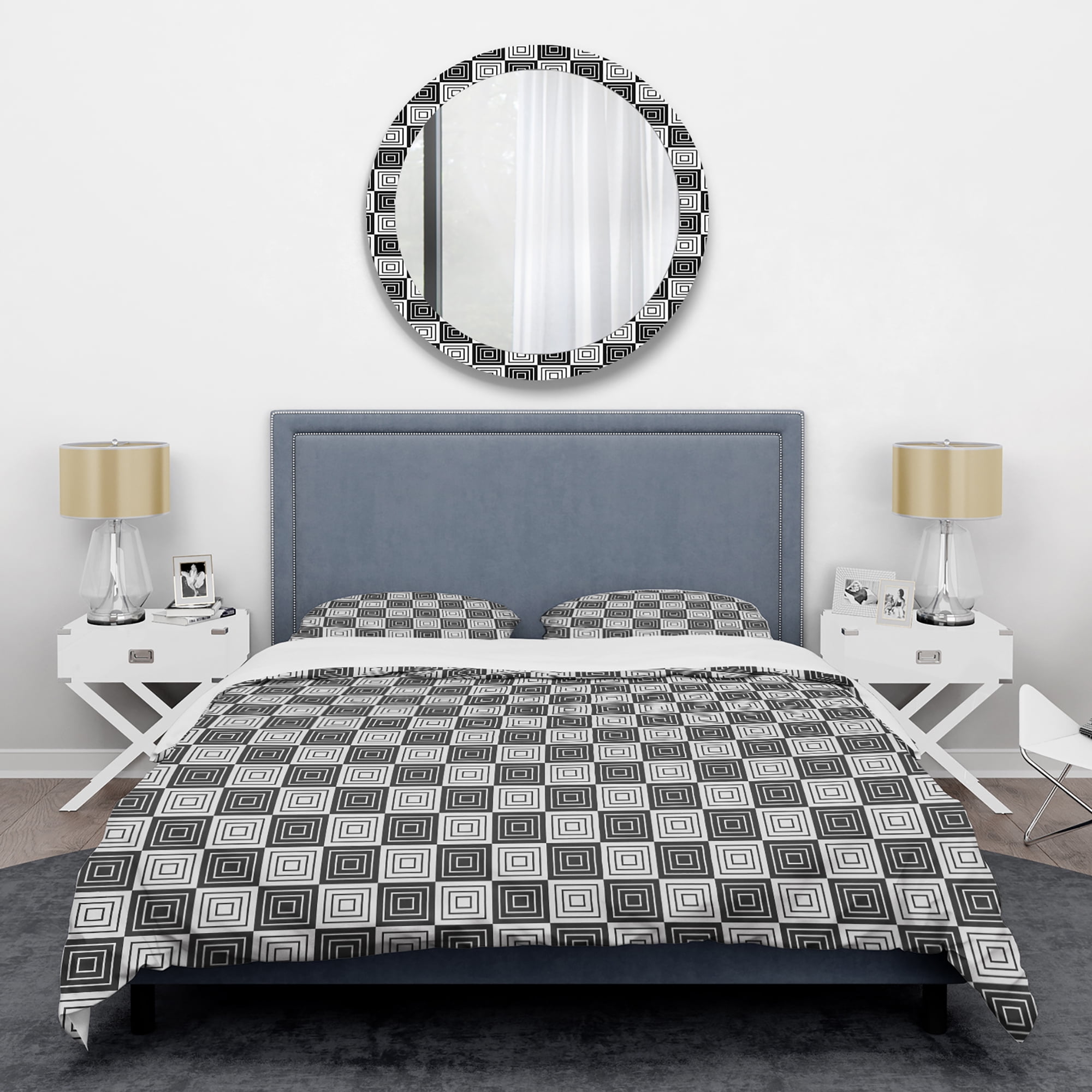 Designart 'Monochrome Geometric Pattern XI' Mid-Century Modern Duvet ...