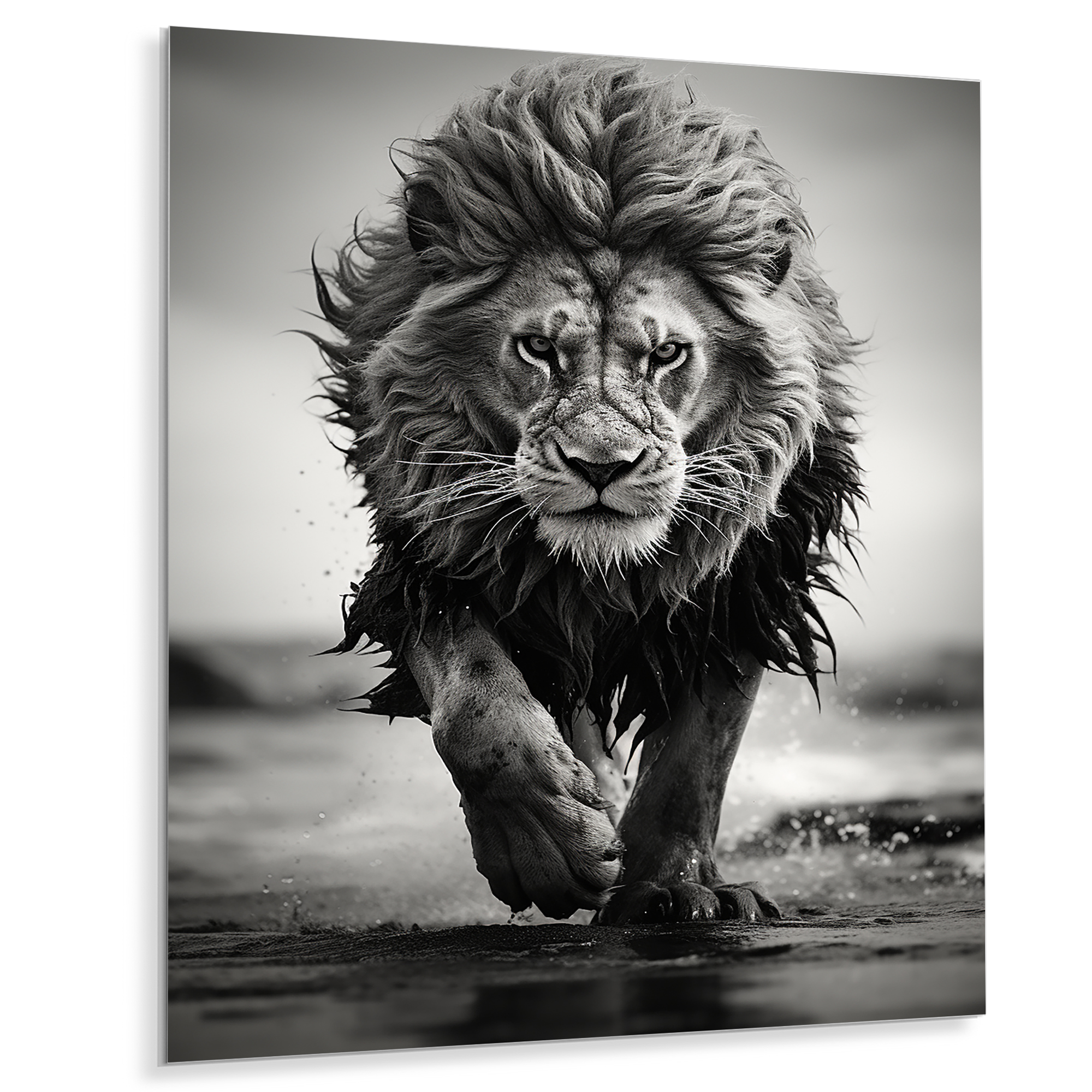 Designart "Monochrome Lion Dash in Savannah" Animals Lion Metal Wall ...