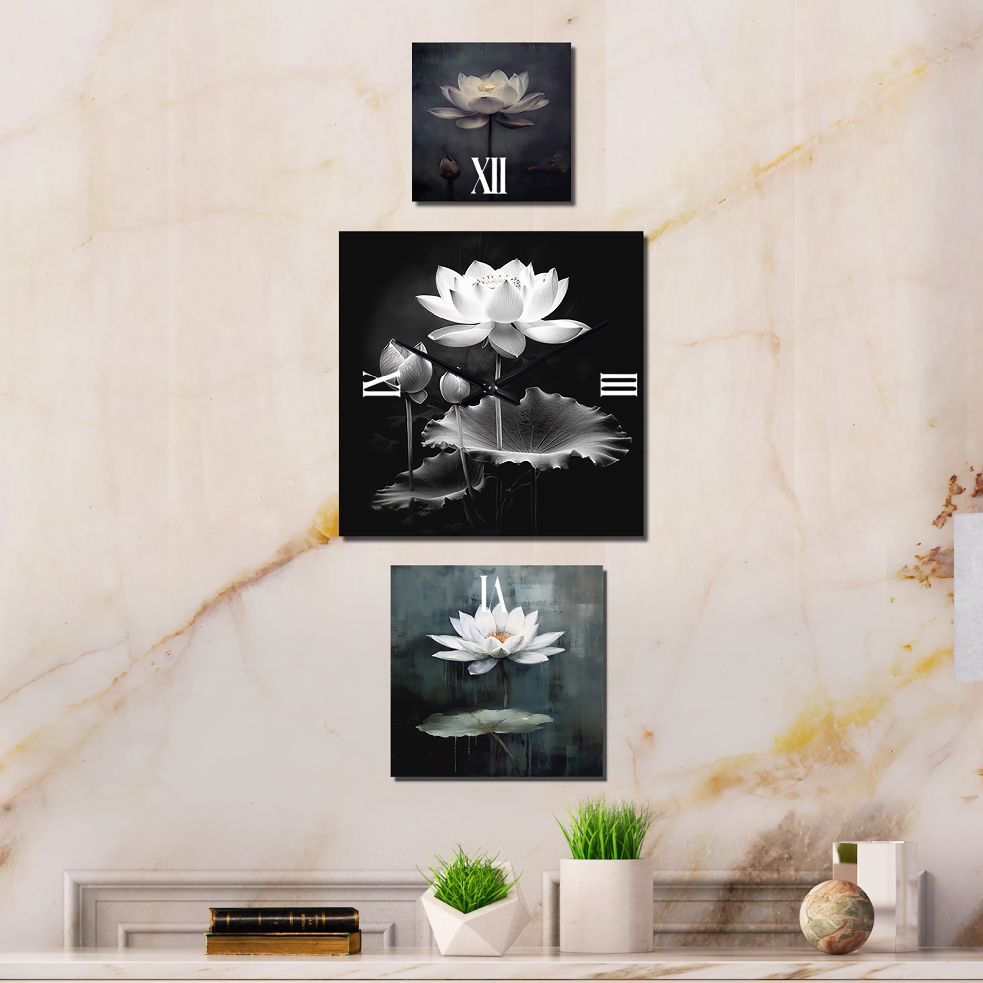 Designart "Monochrome Lotus Symphony in Grey III" Floral Oversized ...