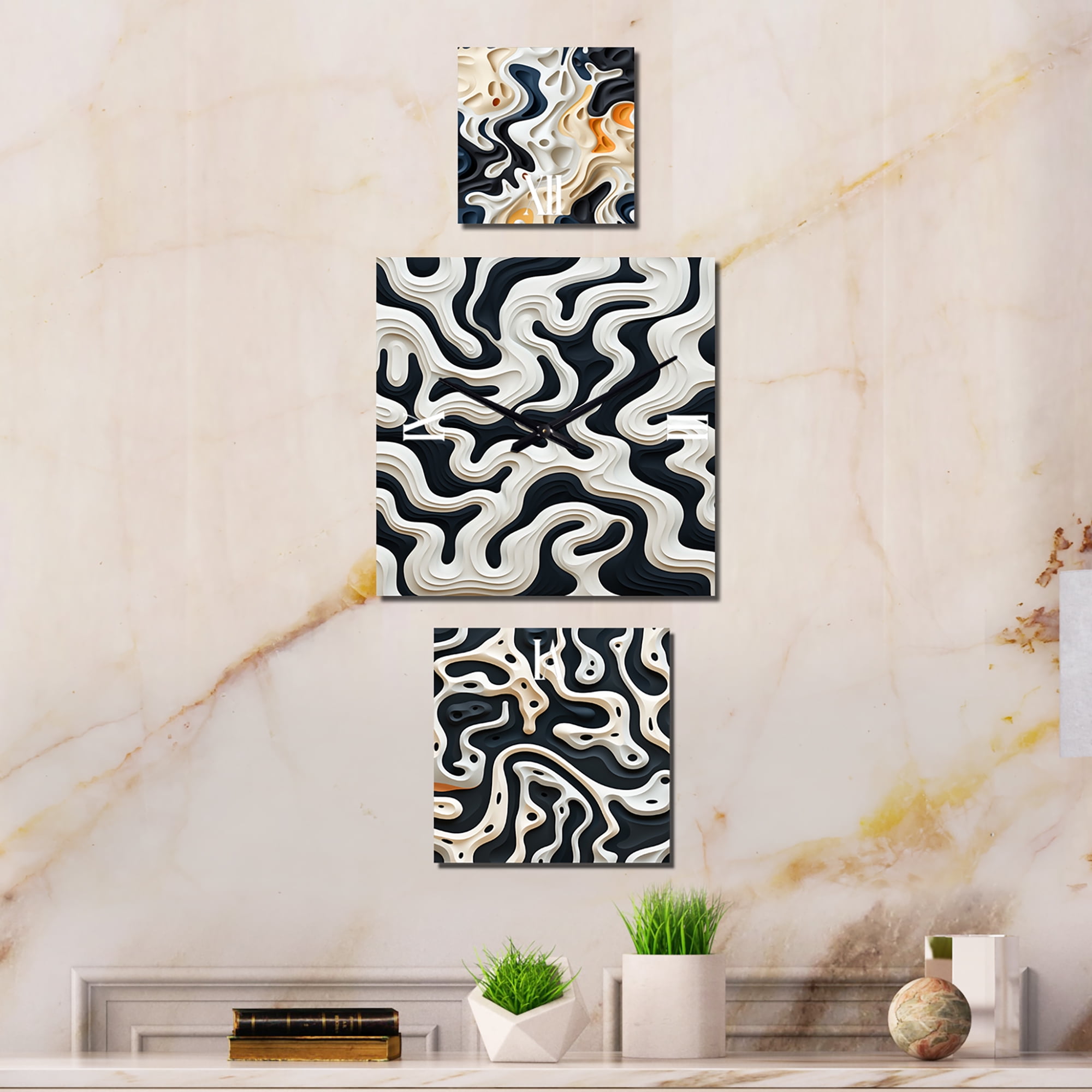 Designart "Monochrome Maze Design" Abstract Oversized Wall Clock - Set ...