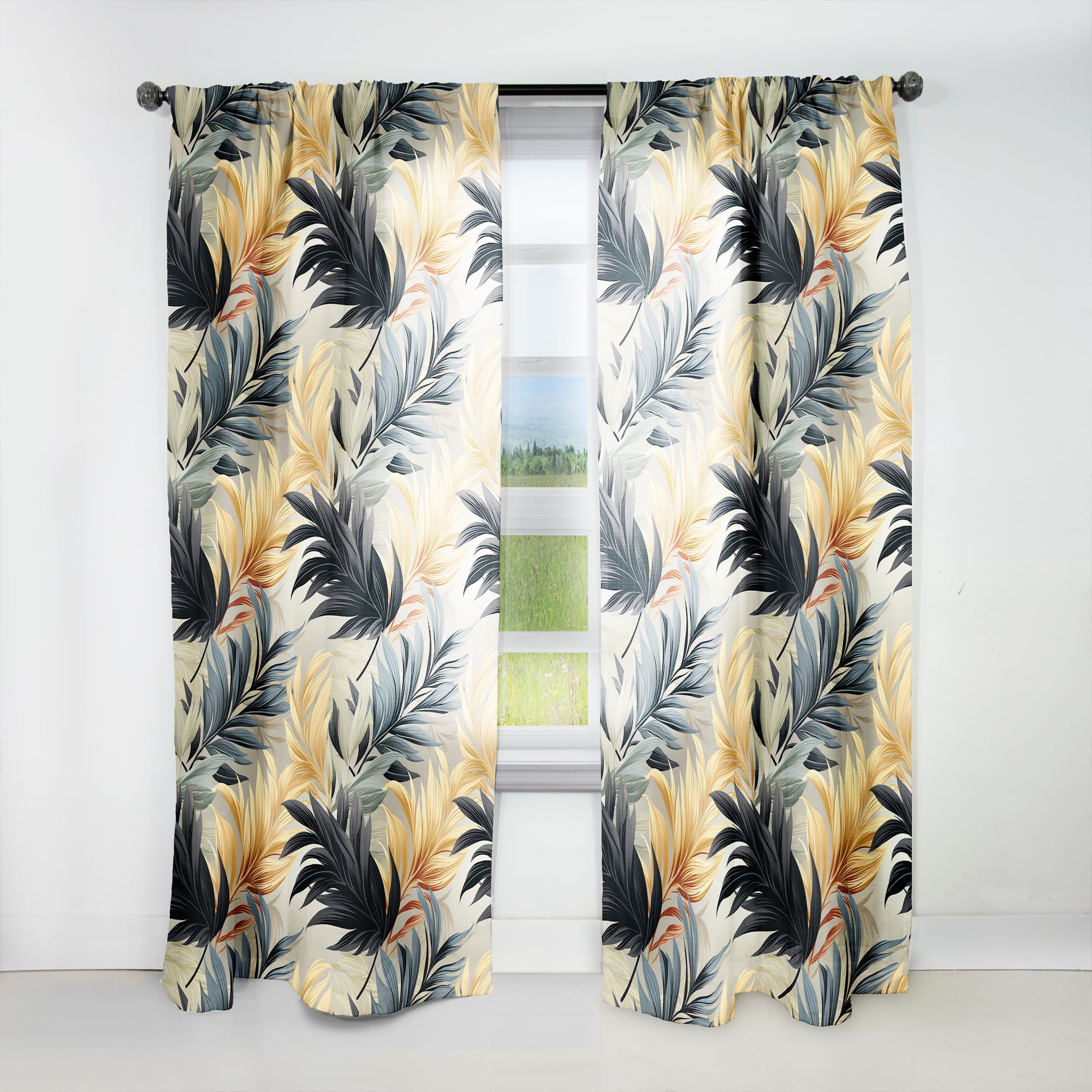 Designart "Monochrome Mirage Unveiled III" Tropical Traditional Curtain ...