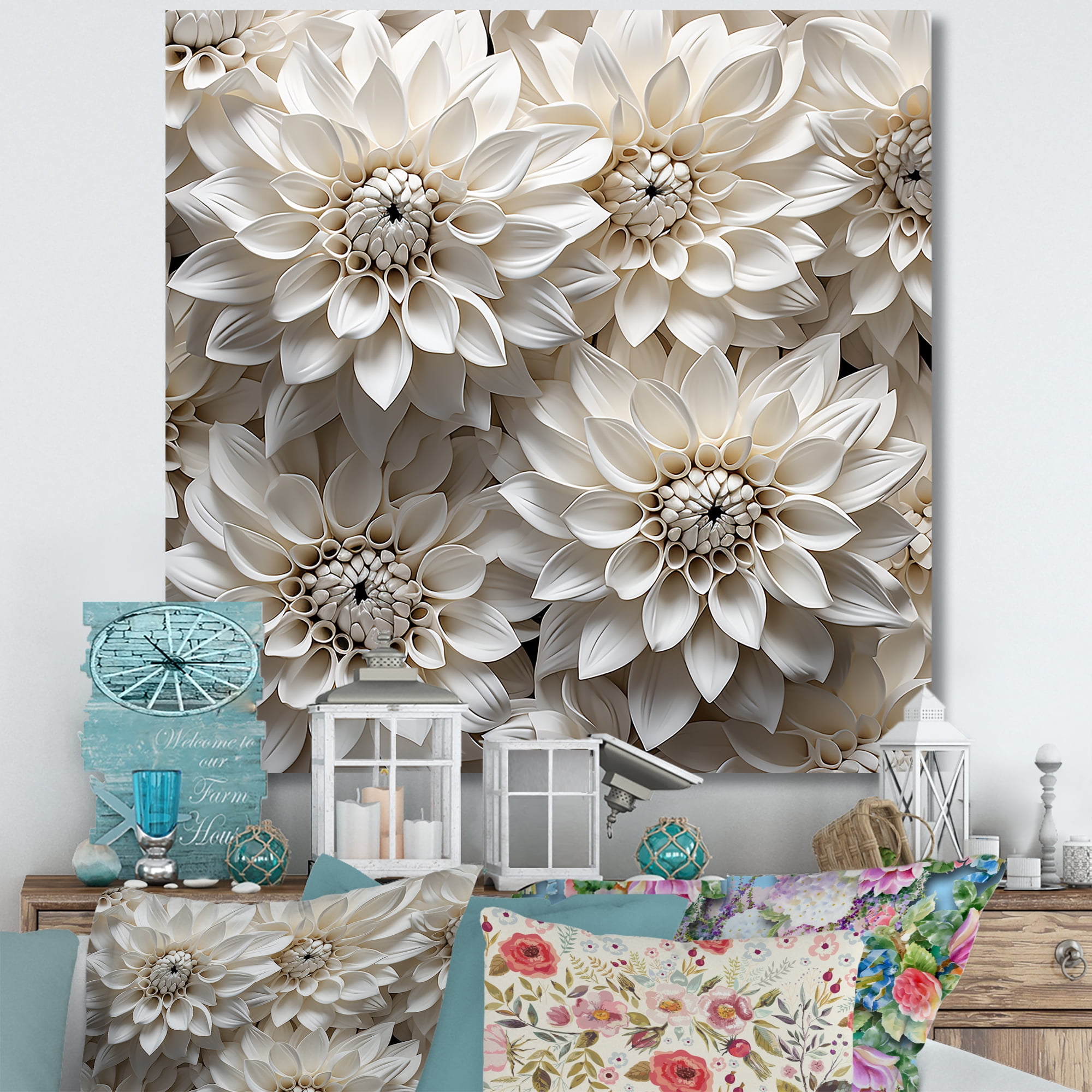 Designart "Monochrome Mums Minimalism I" Mums Wall Decor - Walmart.com