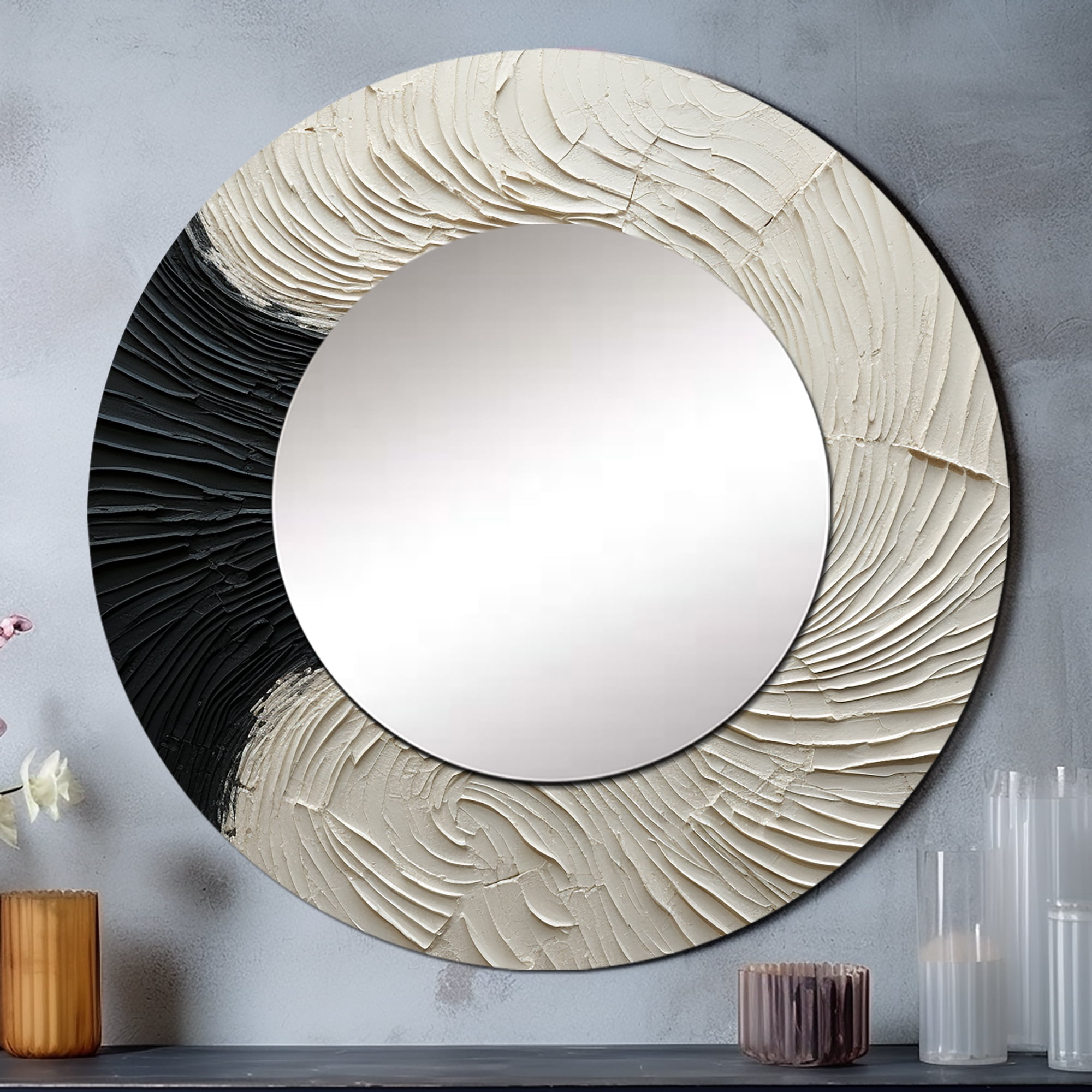 Designart "Monochrome Paint Merge Minimalism" Beach Rund Mirror For ...