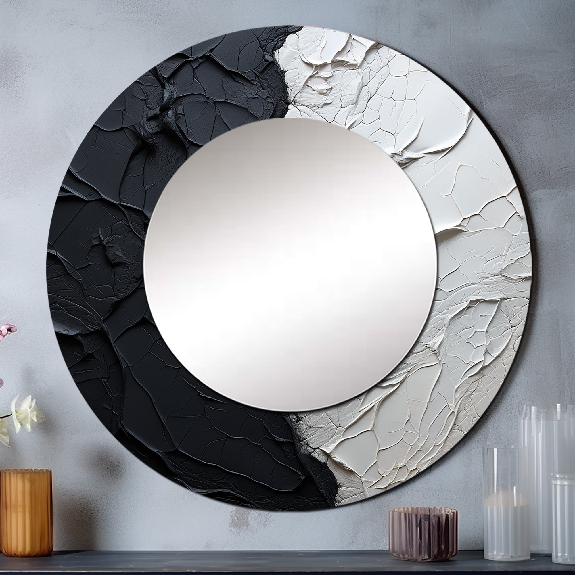 Designart "Monochrome Paint Minimalist Corner" Beach Rund Mirror For ...