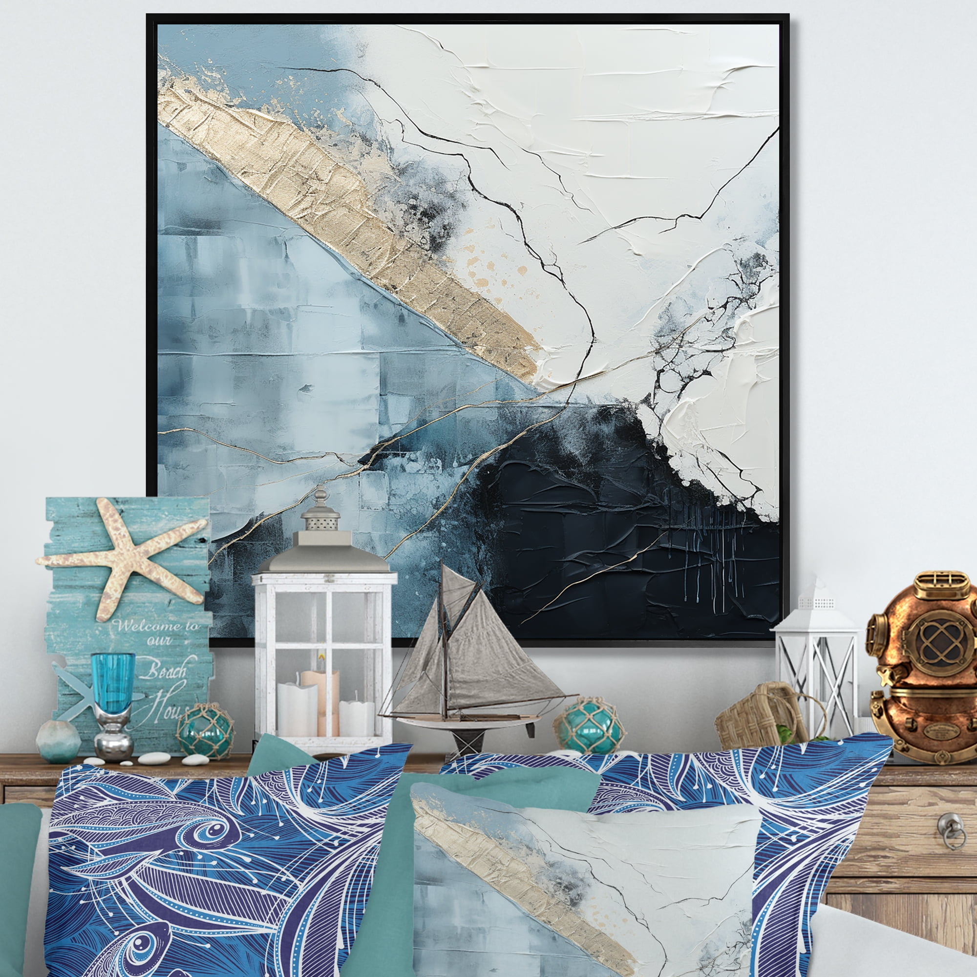 Designart "Monochrome Paint Minimalist Corner III" Coastal Floater ...