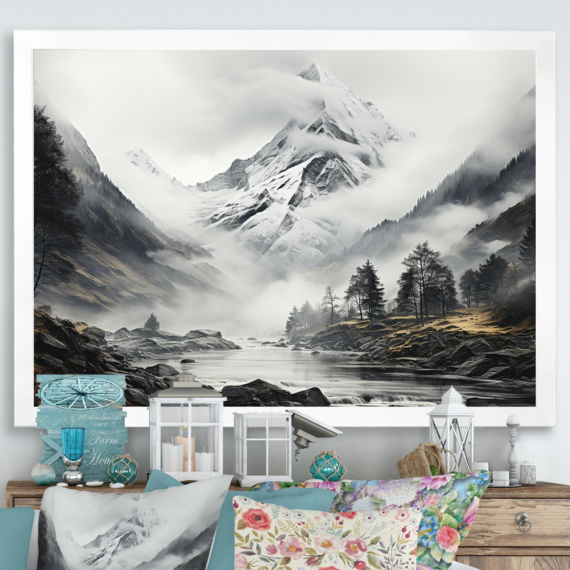 Designart "Monochrome Swiss Peaks in Alpine Mountains I" Landscapes ...