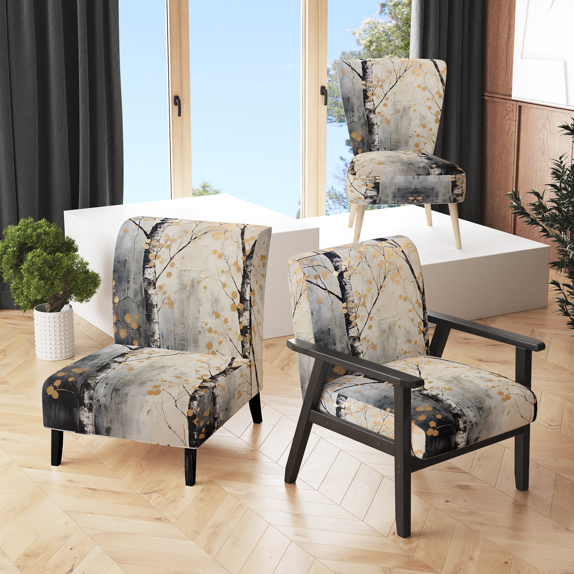 Designart "Monochrome Tree Of Gray And Gold" Gold Floral & Botanical ...