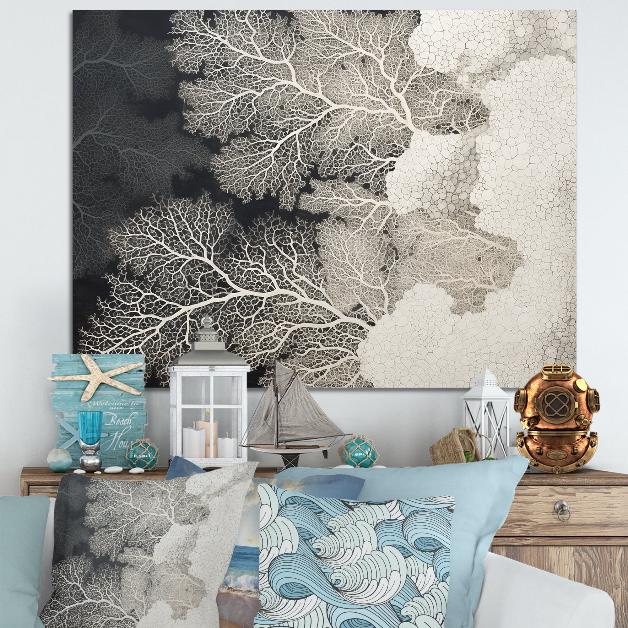 Designart "Monochrome Wonders Of The Coral Reef VI" Coastal Coral Under ...