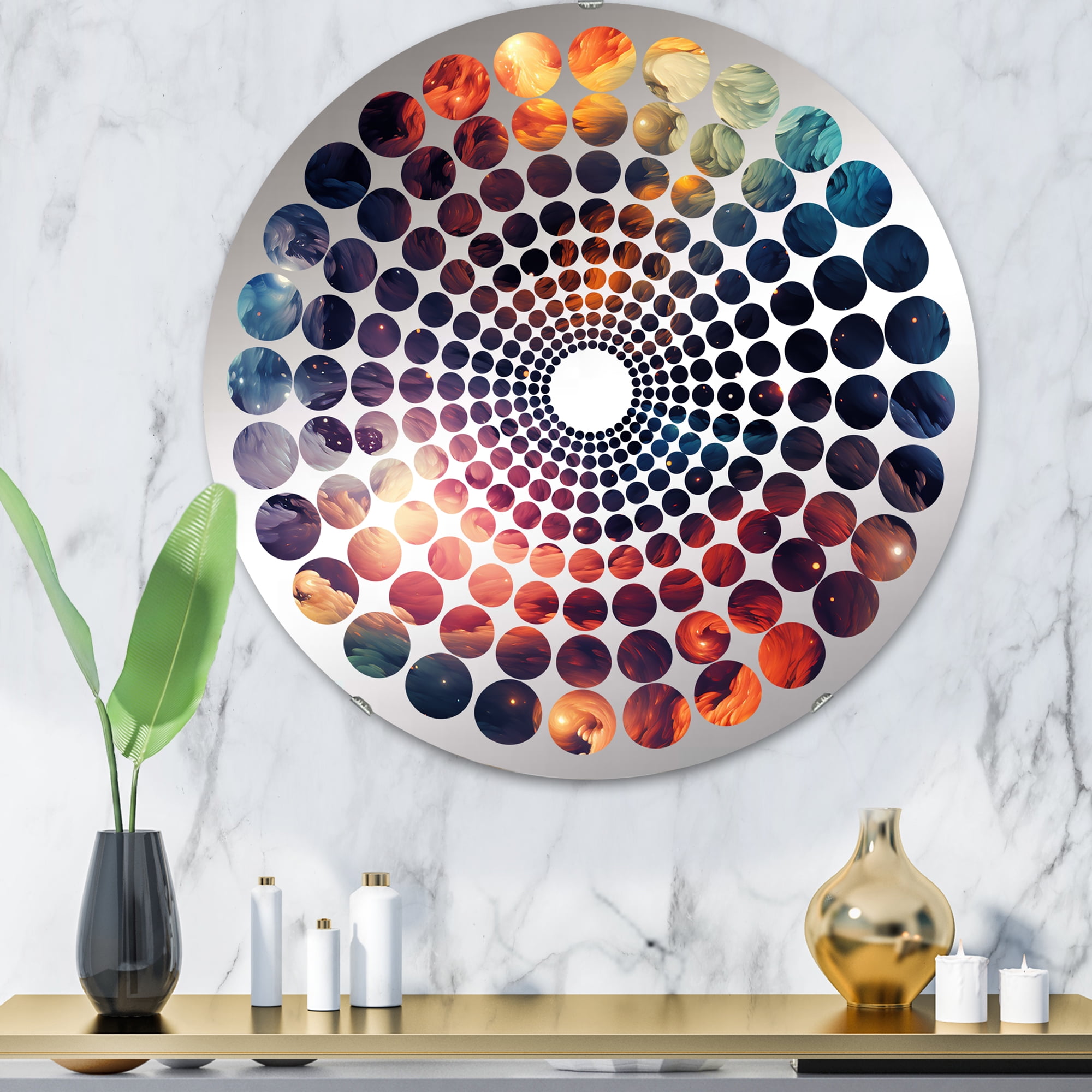 Designart "Moody Cosmic Illusions" Abstract Radial Dot Round Wall ...