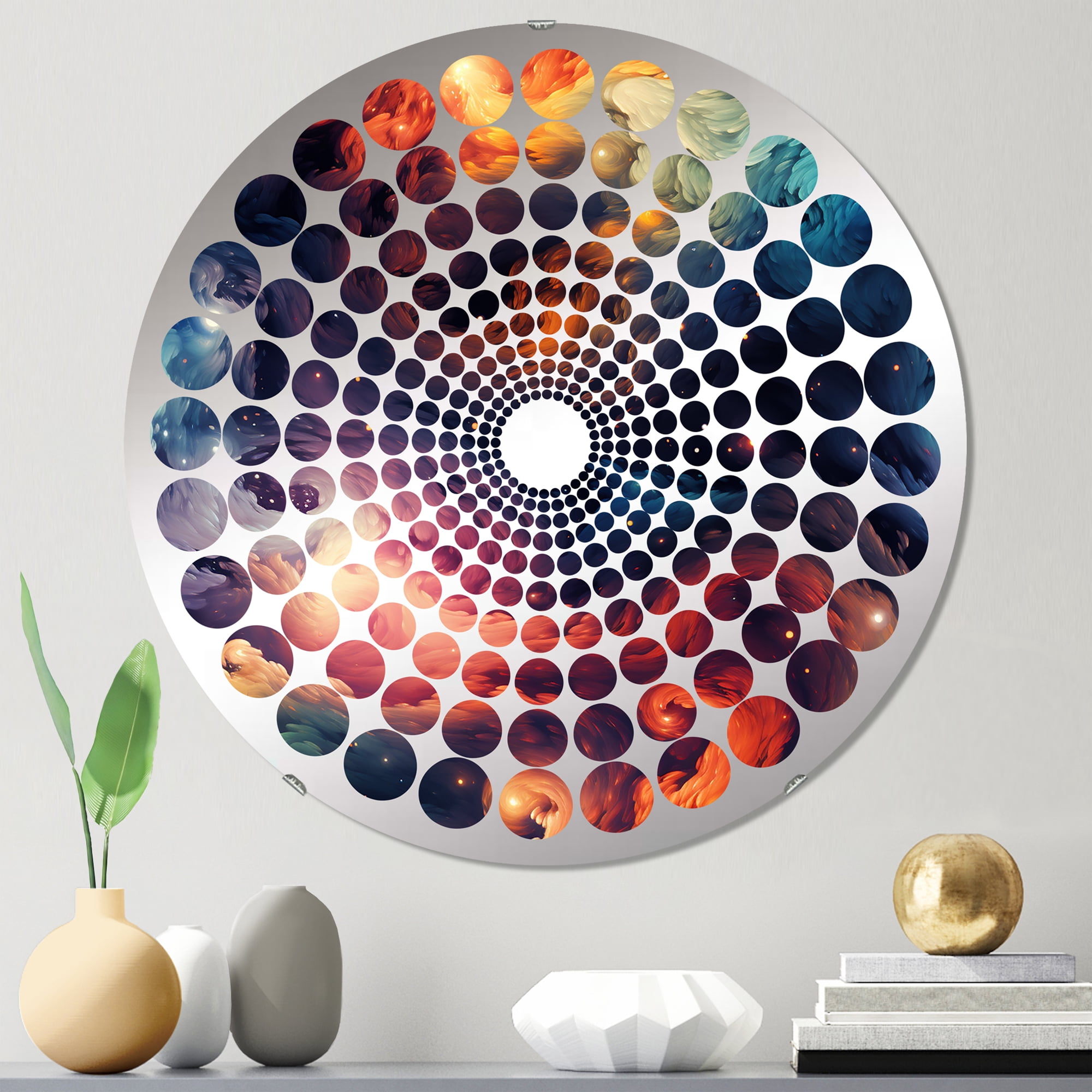 Designart "Moody Cosmic Illusions" Abstract Radial Dot Round Wall ...