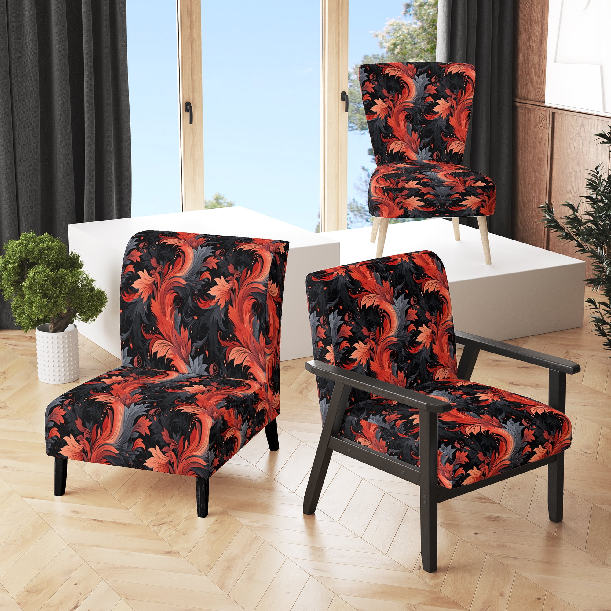 Designart "Moody Ember Twilight I" Coral Floral Upholstered Accent ...