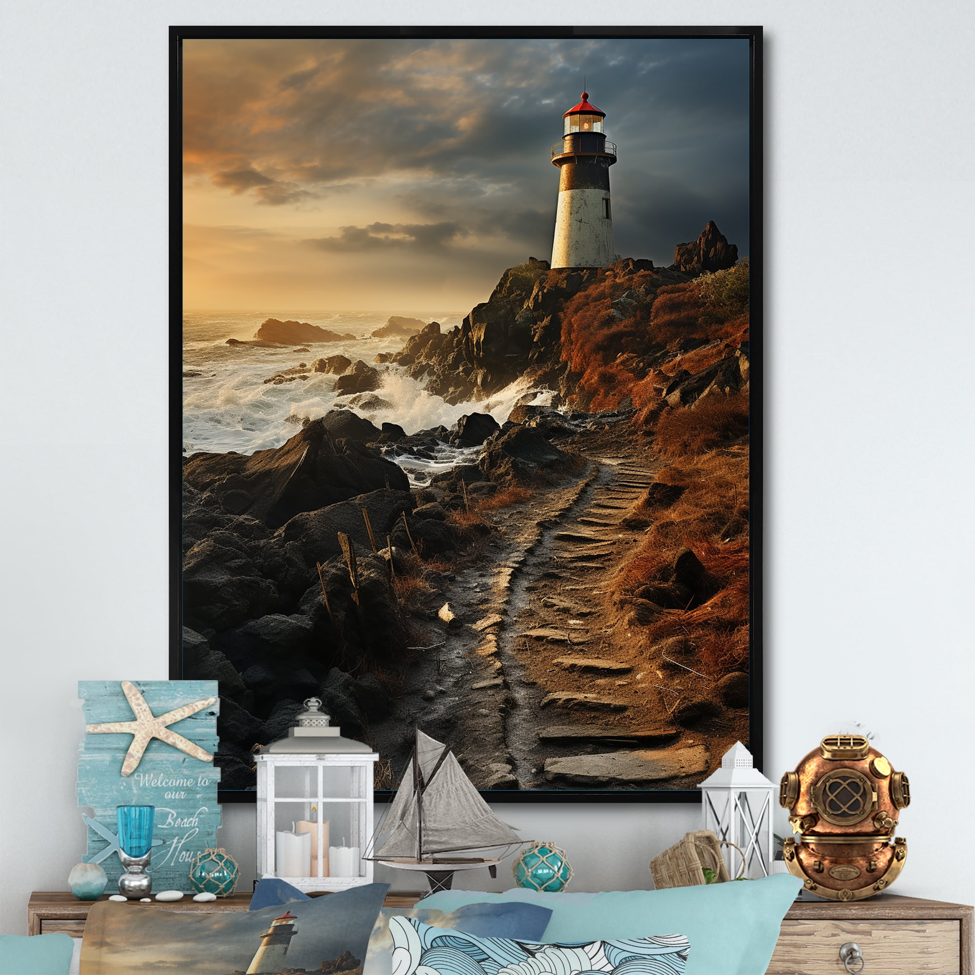 Designart "Moody Scenery Of The Lighthouse I" Lighthouses Floater ...