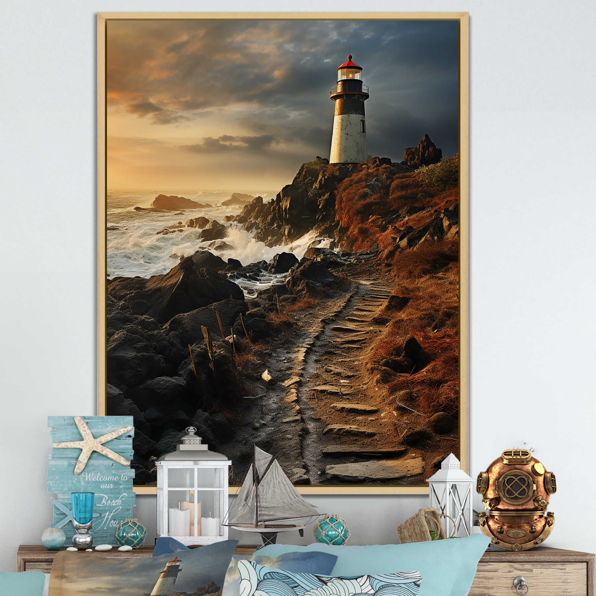 Designart "Moody Scenery Of The Lighthouse I" Lighthouses Floater ...