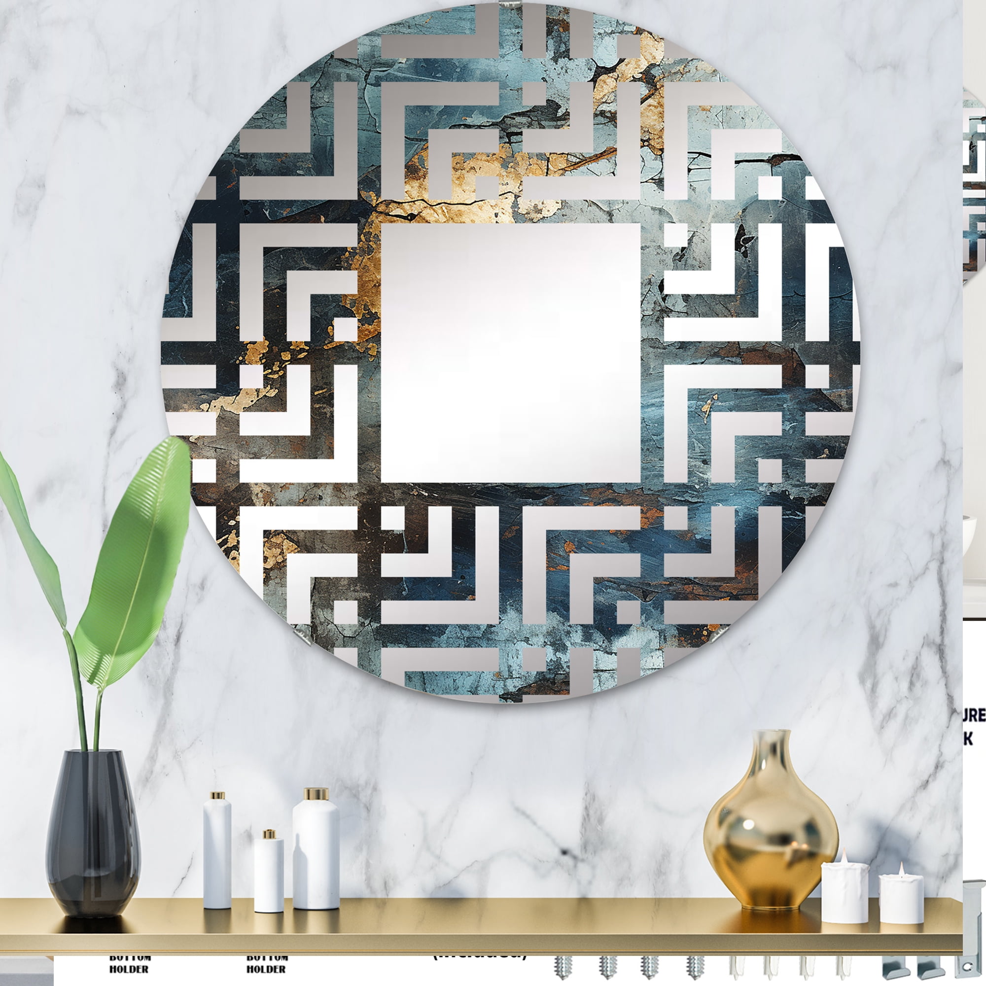 Designart "Moody Stormy Horizon I" Abstract Maze Round Wall Mirror ...