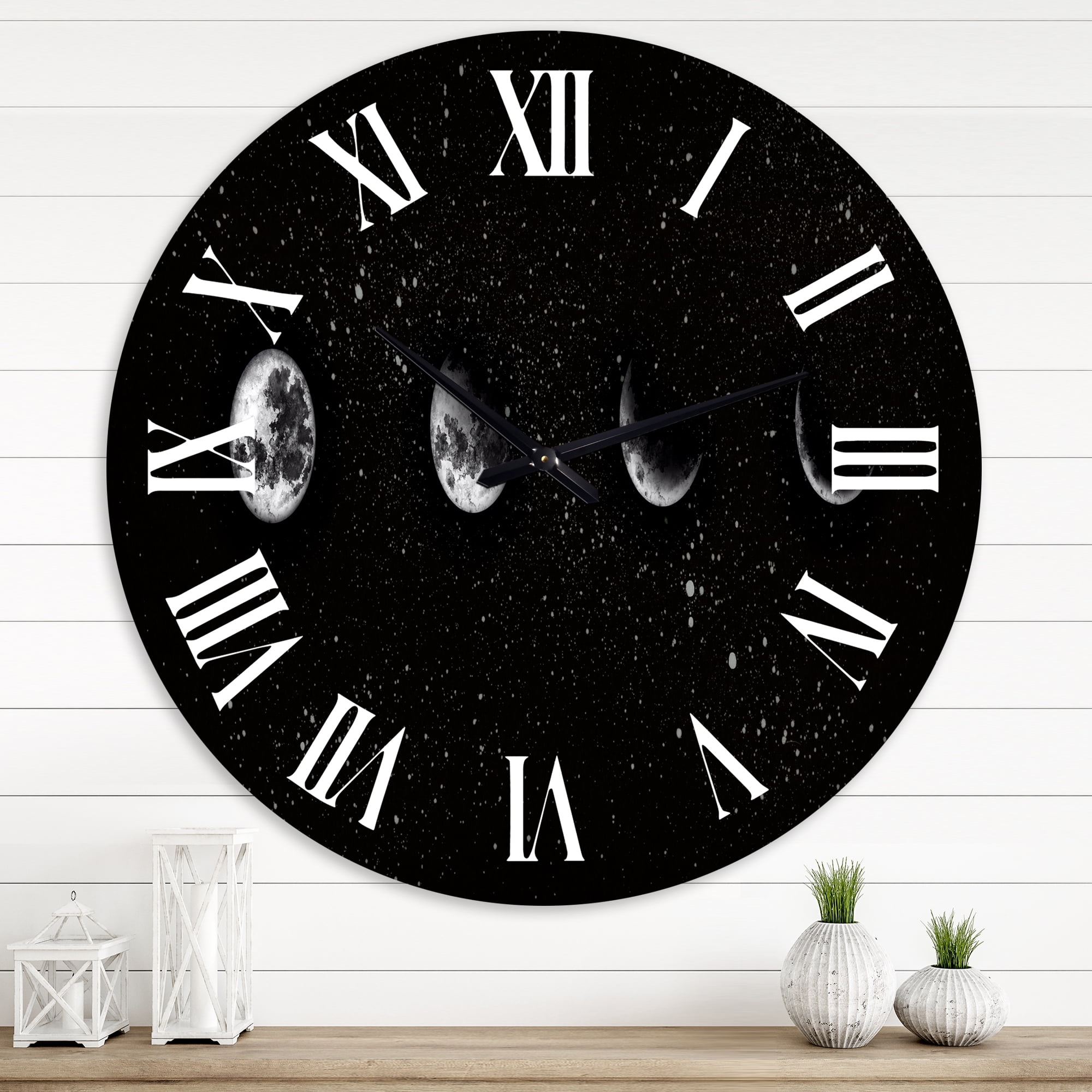 Free Shipping! Designart Modern Aluminum Wall Clock Moon Phases in ...