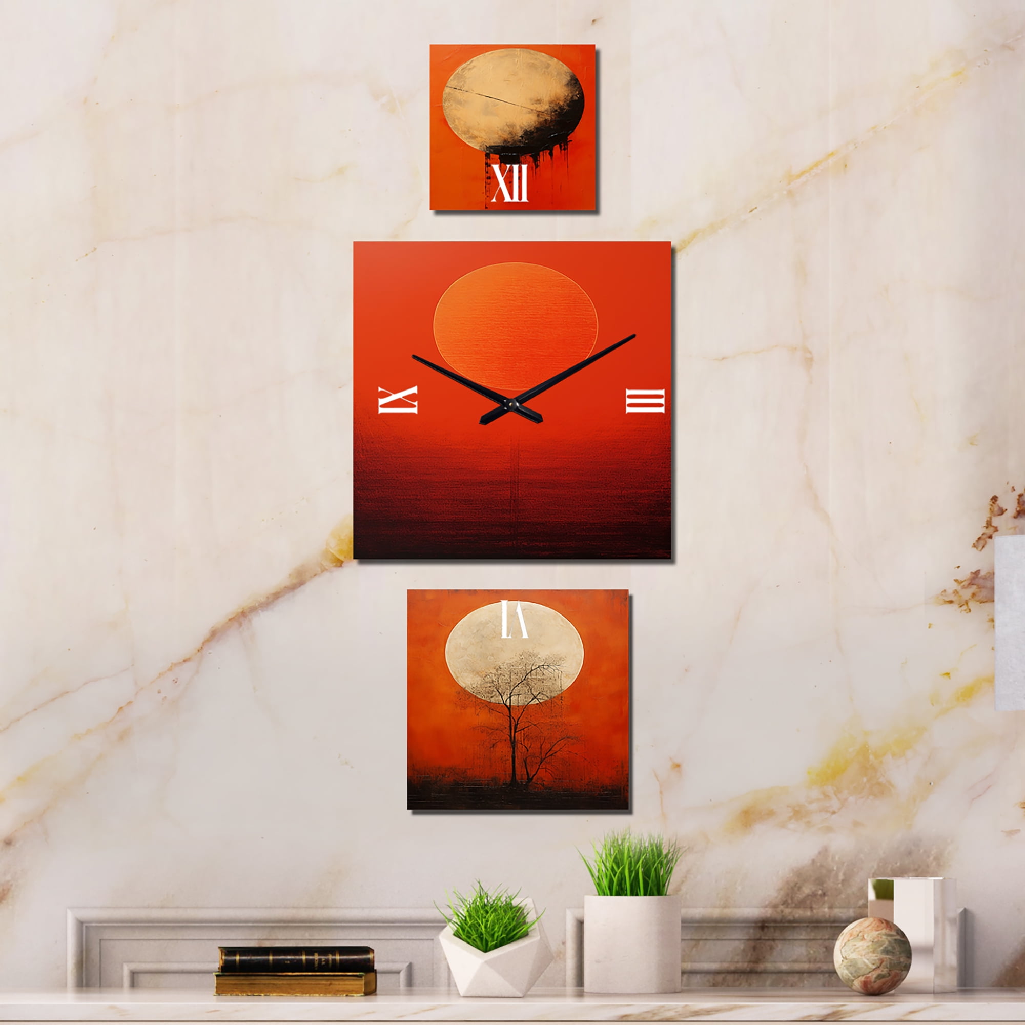 Designart "Moon's Persimmon Presence" Moon Oversized Astronomy Clock ...