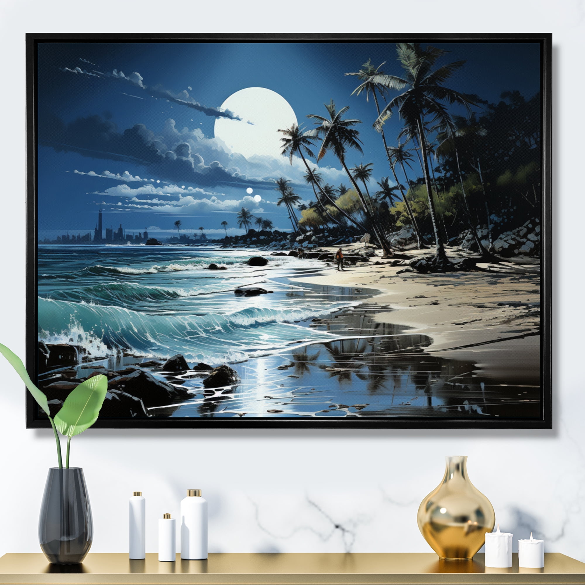 Designart "Moonlit Beach in the Dominican I" Nautical & Beach Floater ...