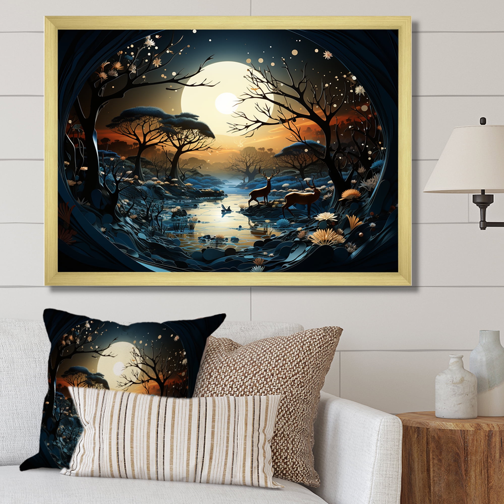 Designart "Moonlit Jungle Fantasy I" Landscapes Framed Wall Art Decor ...