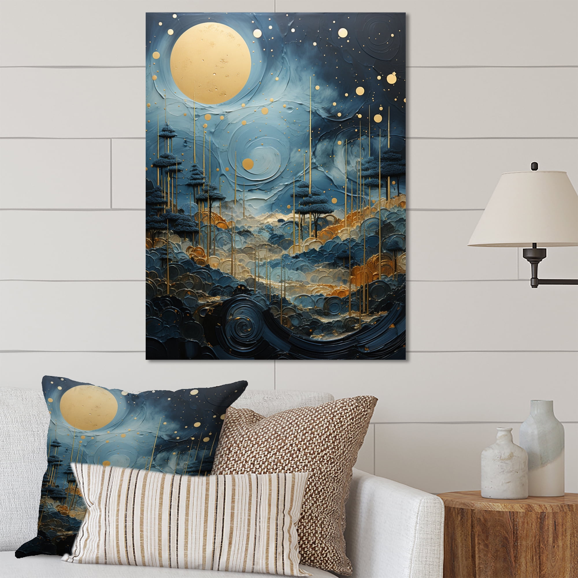 Designart "Moonlit Mirage in Gold and Blue on Uranus I" Abstract Metal ...