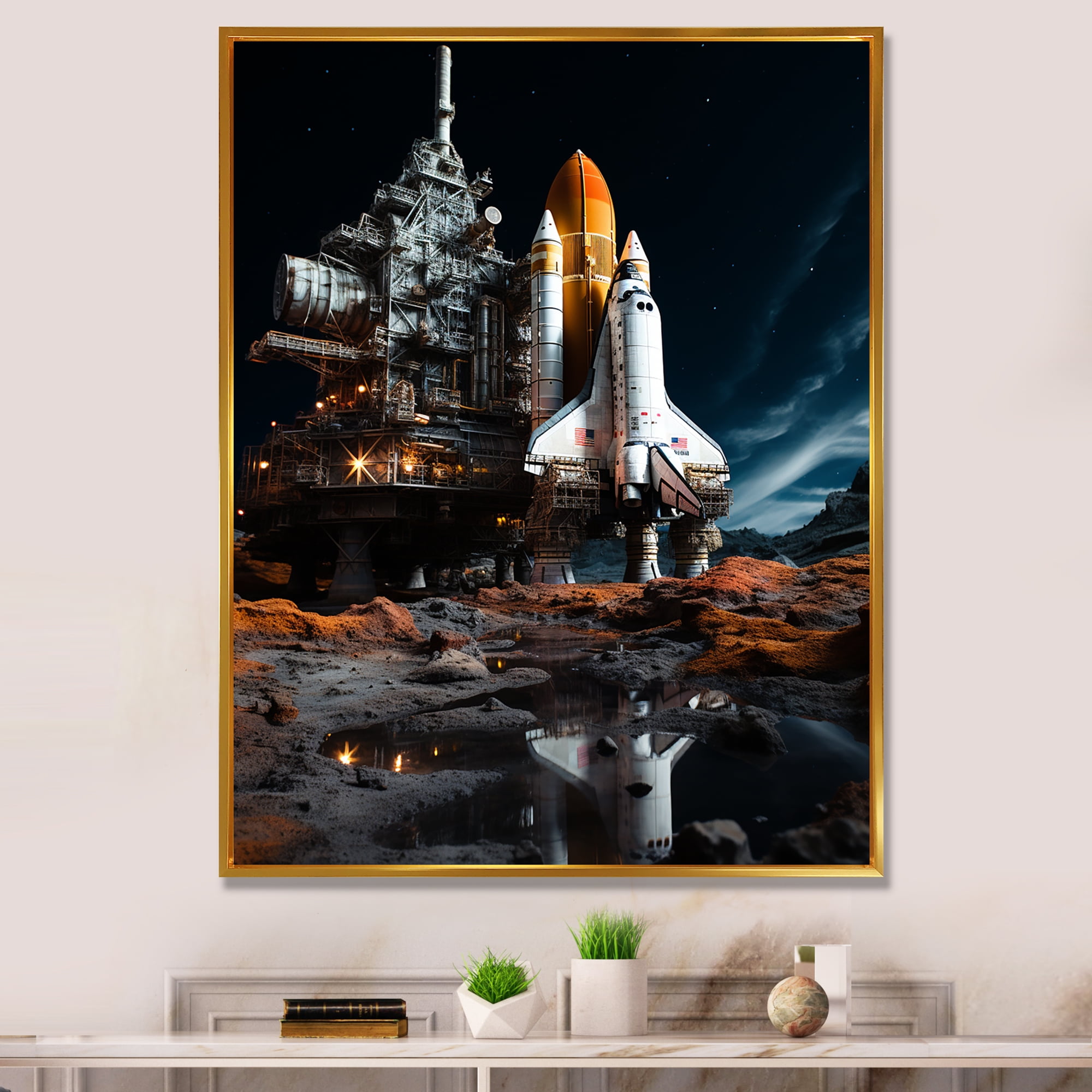 Designart "Moonlit Rendezvous Space Shuttle wall art I" Space Shuttle ...