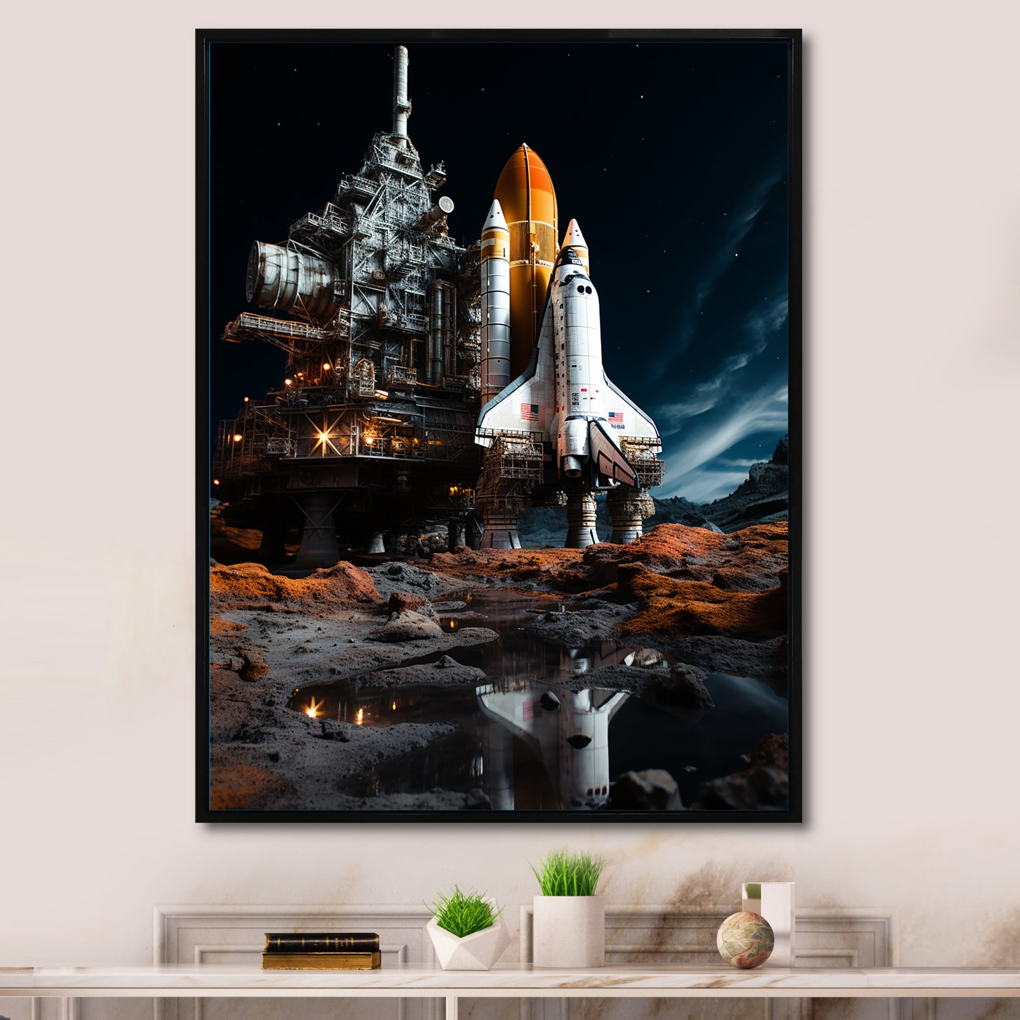 Designart "Moonlit Rendezvous Space Shuttle wall art I" Space Shuttle ...