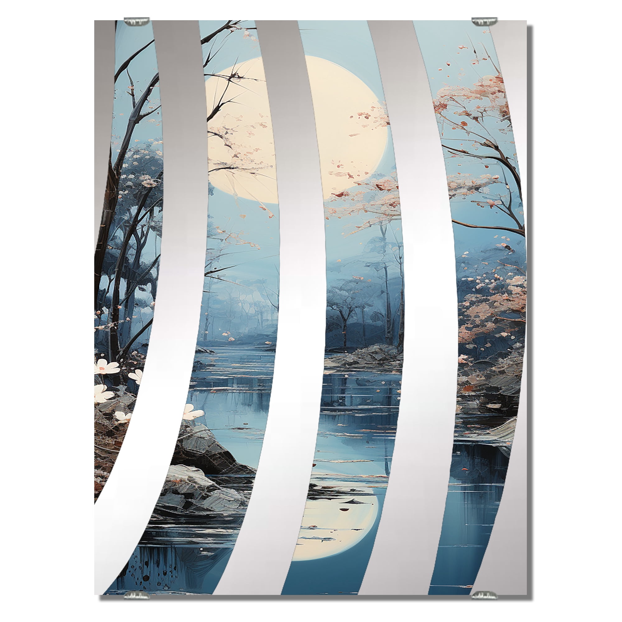 Designart "Moonlit River Blooms in Blue II" Forest River Oversized Wall ...