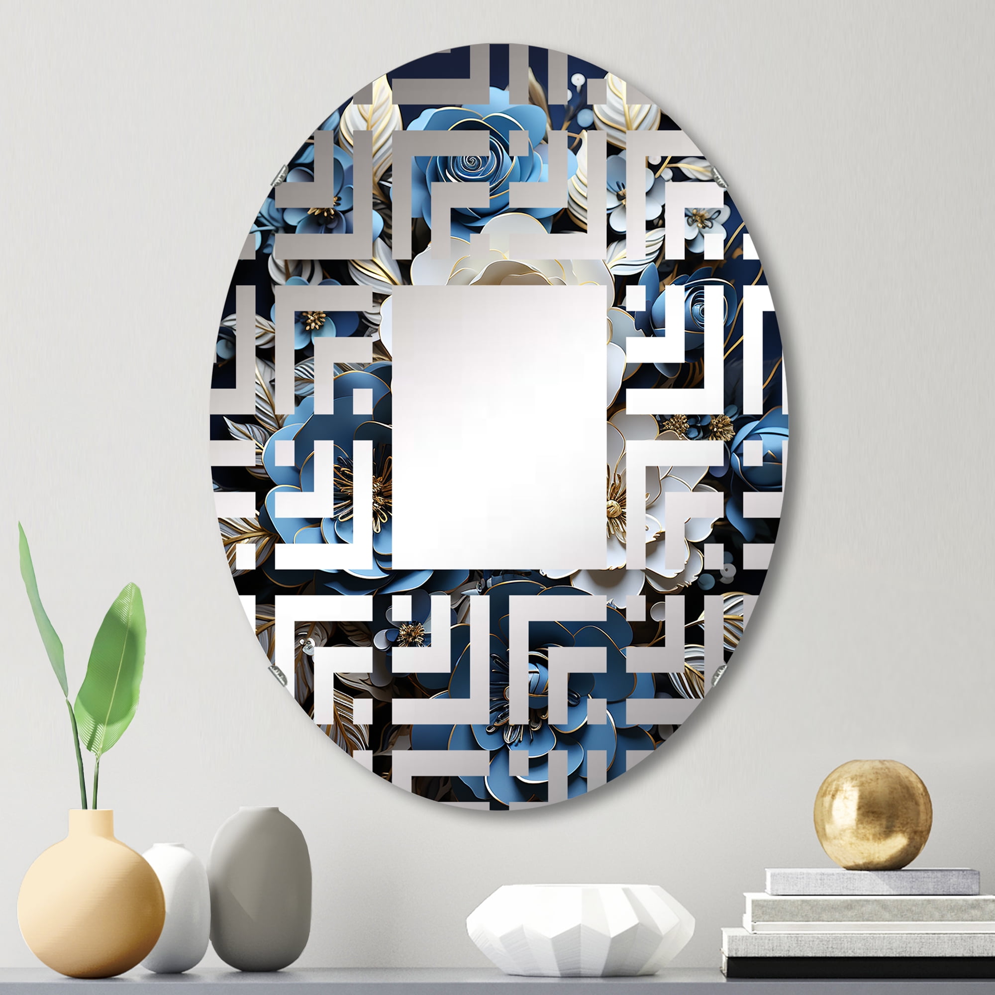 Designart "Moonlit Rose Serenity I" Roses Maze Round Wall Mirror ...