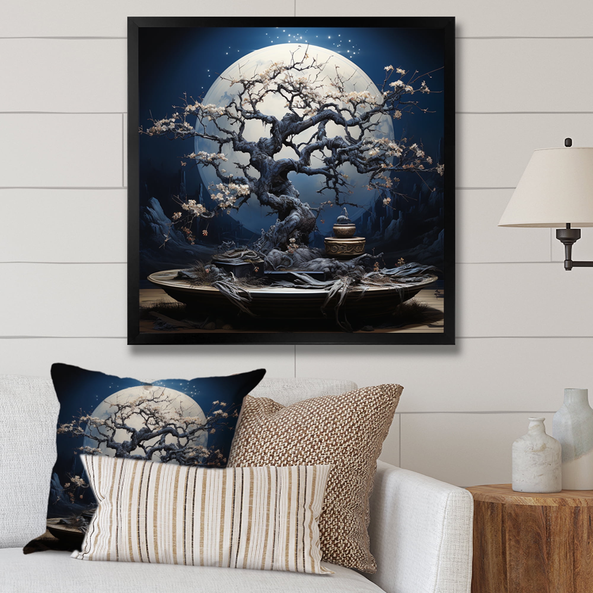 Designart "Moonlit White Bonsai Serenade I" Landscapes Framed Wall Art ...