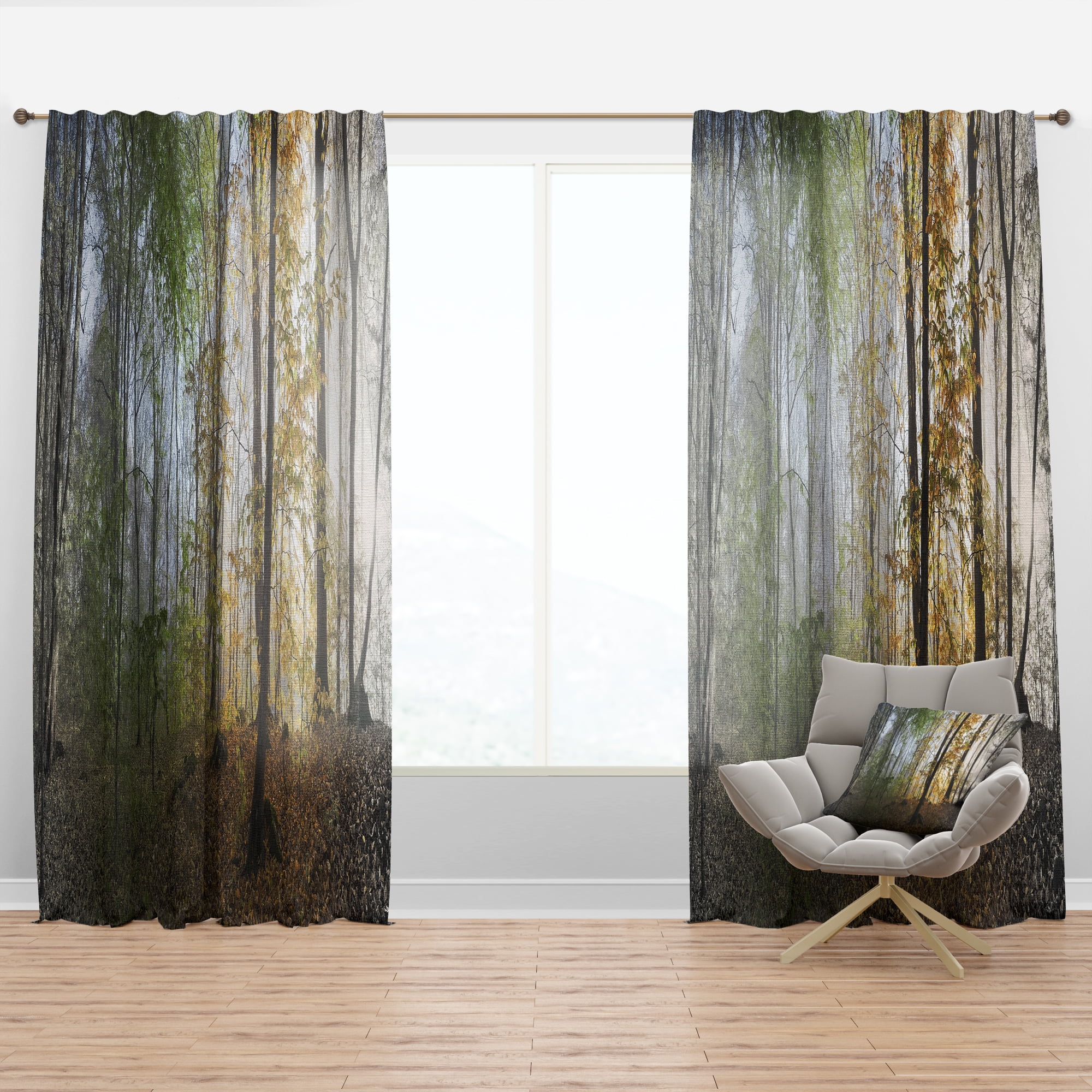Free Shipping! Designart Morning Forest Panoramic View Window Drape ...