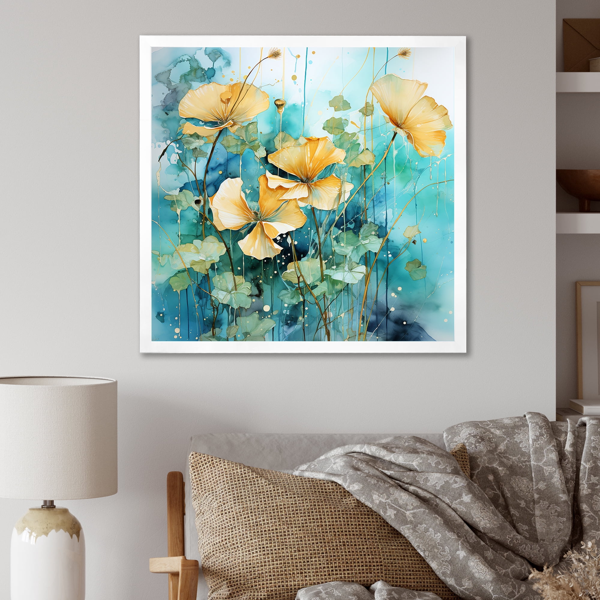 Designart "Morning Glory Awakening Yellow Hues" Floral Framed Wall Art ...