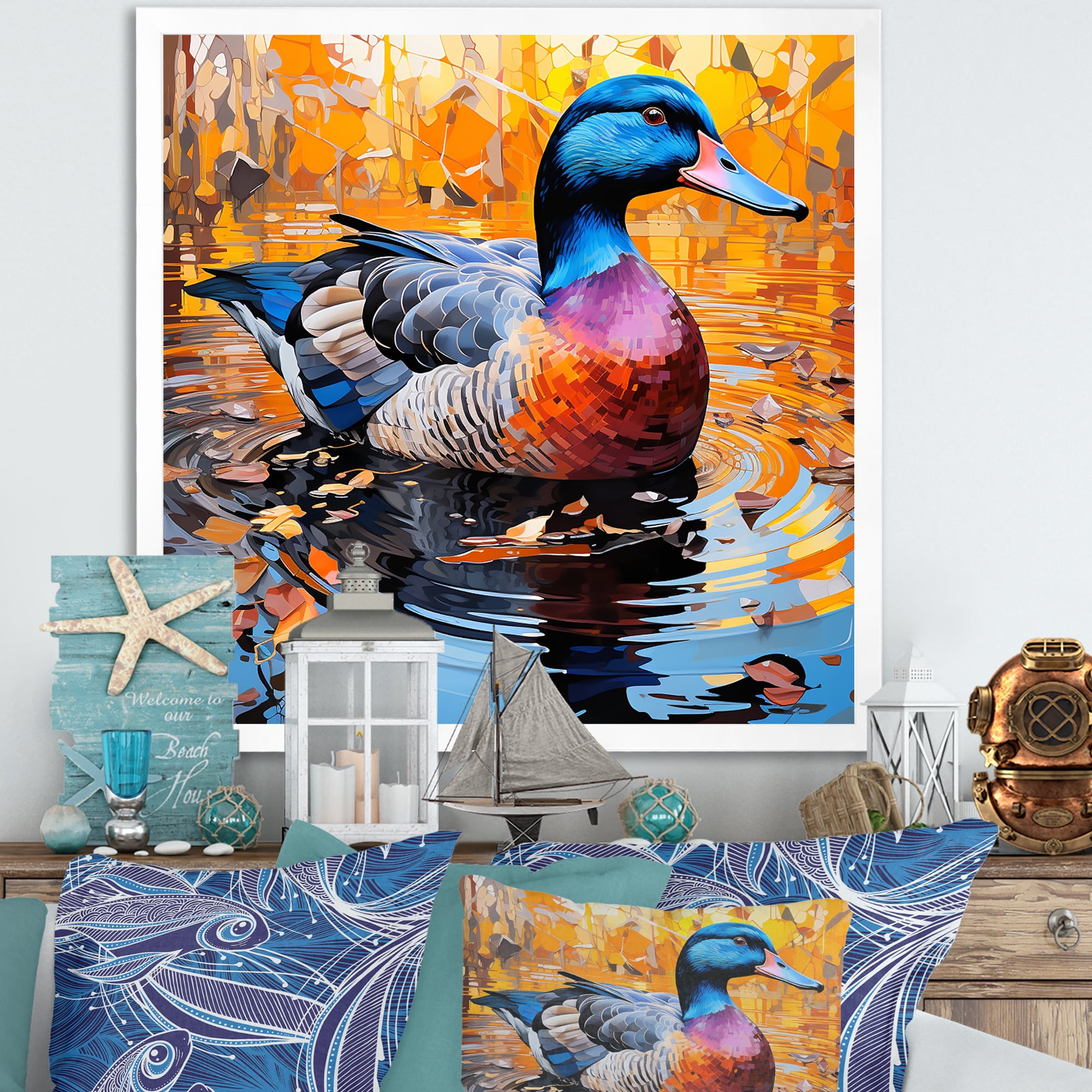 Designart "Morning Quack of Duck at the Lake II" Animals Framed Wall ...