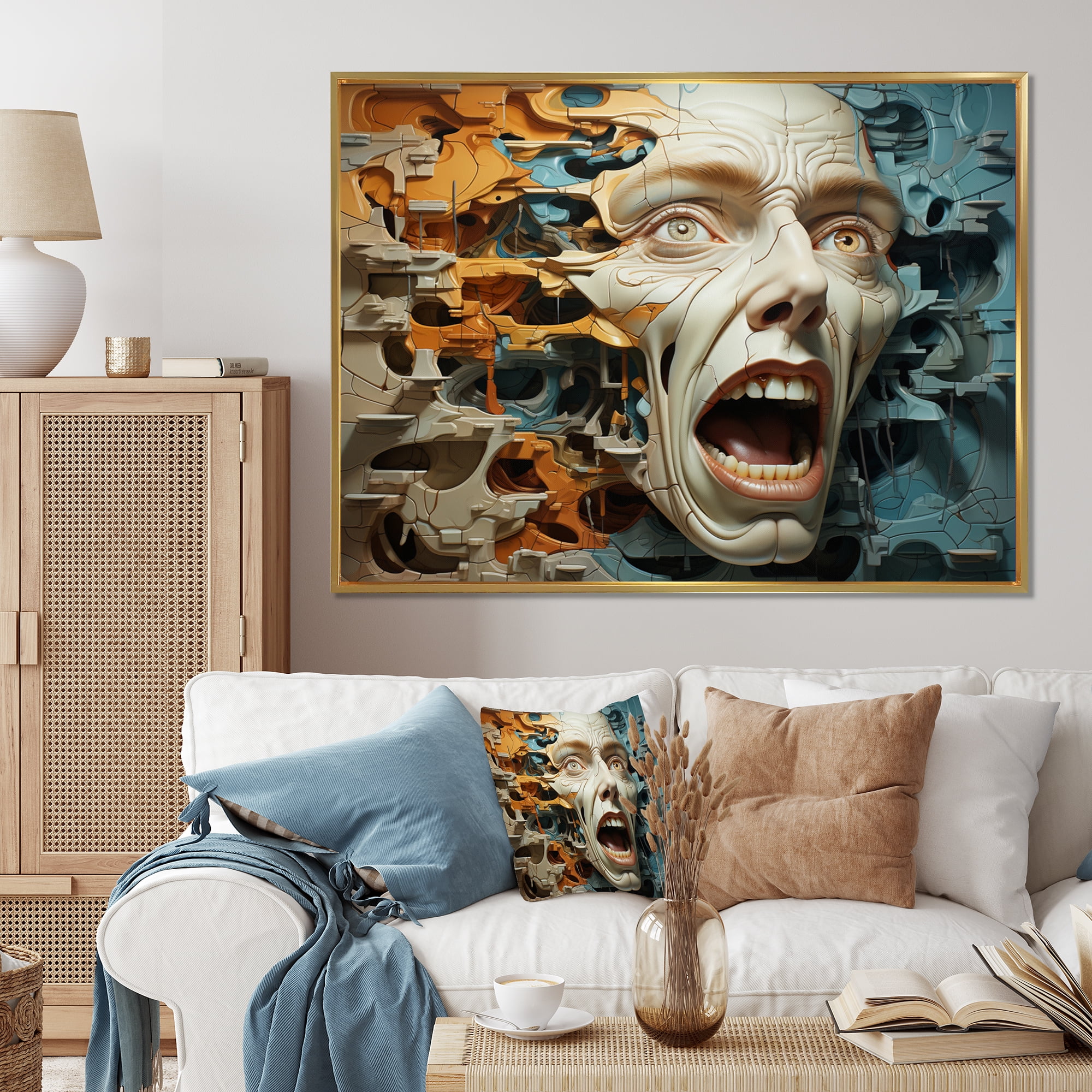Designart "Morphing Faces of Surrealism" Surrealism Floater Framed Wall ...
