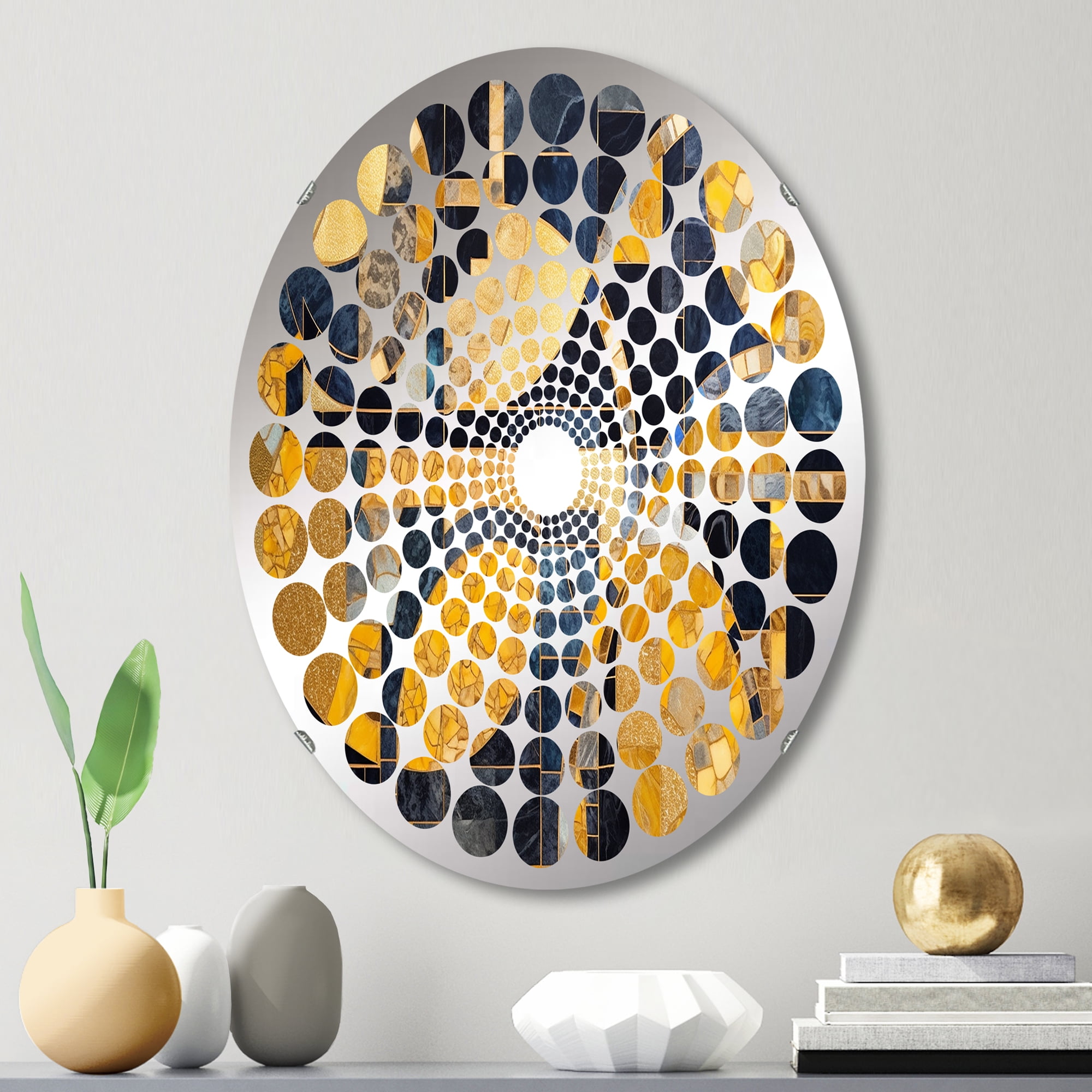 Designart "Mosaic of Azure and Gold" Abstract Collages Radial Dot Round ...
