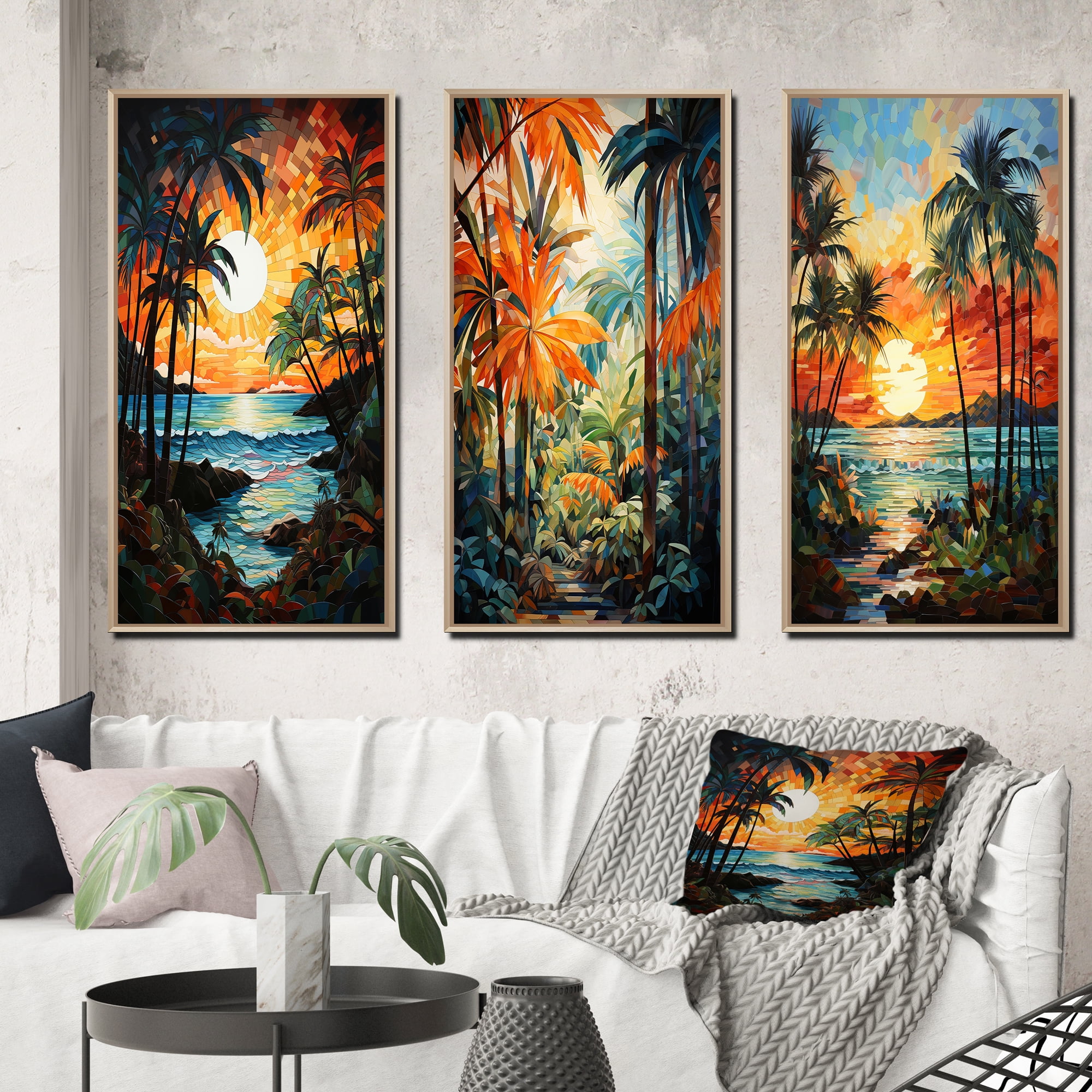 Designart "Mosaic of Orange Palms A Unique Perspective IV" Floral ...