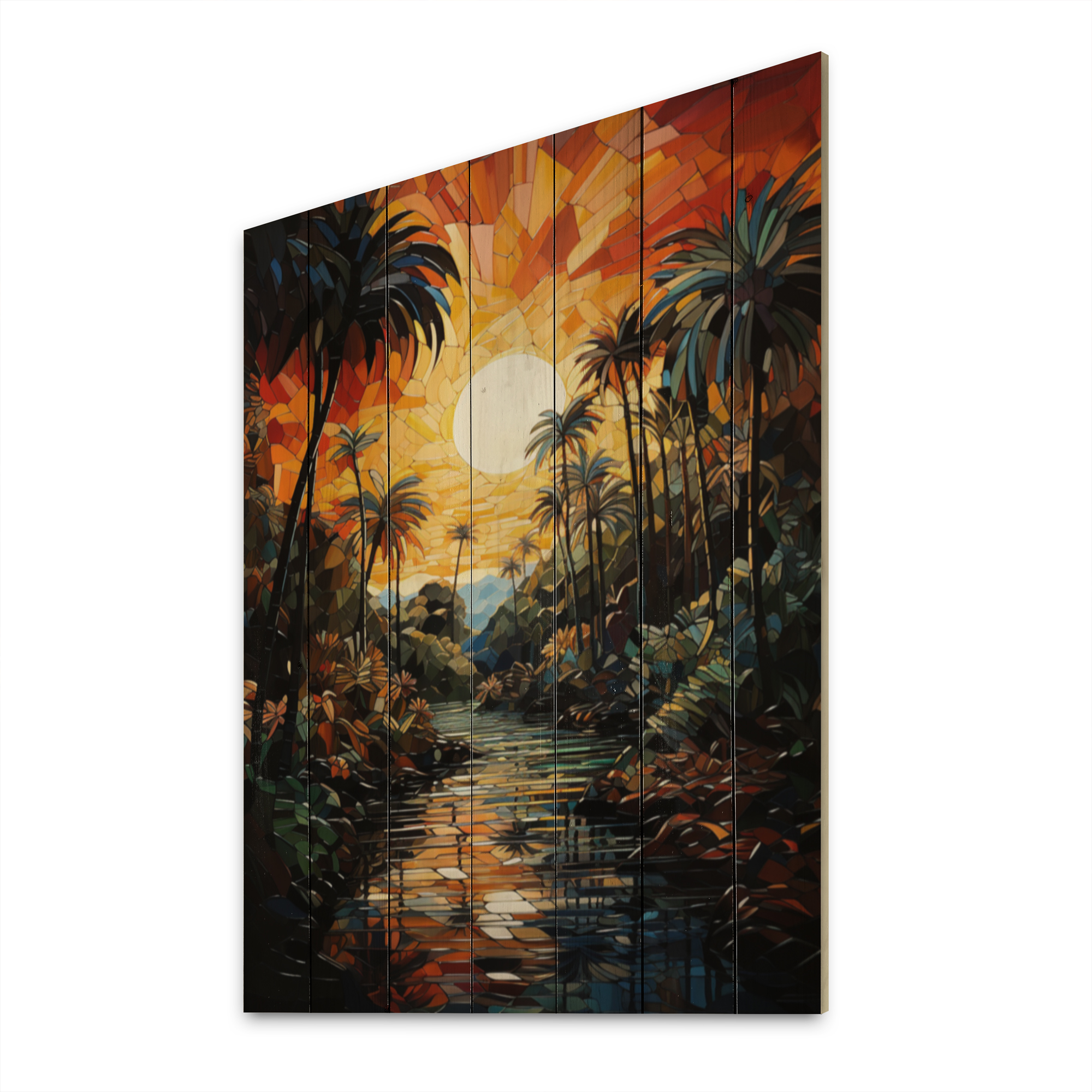Designart "Mosaic of Orange Palms A Unique Perspective I" Floral Print ...