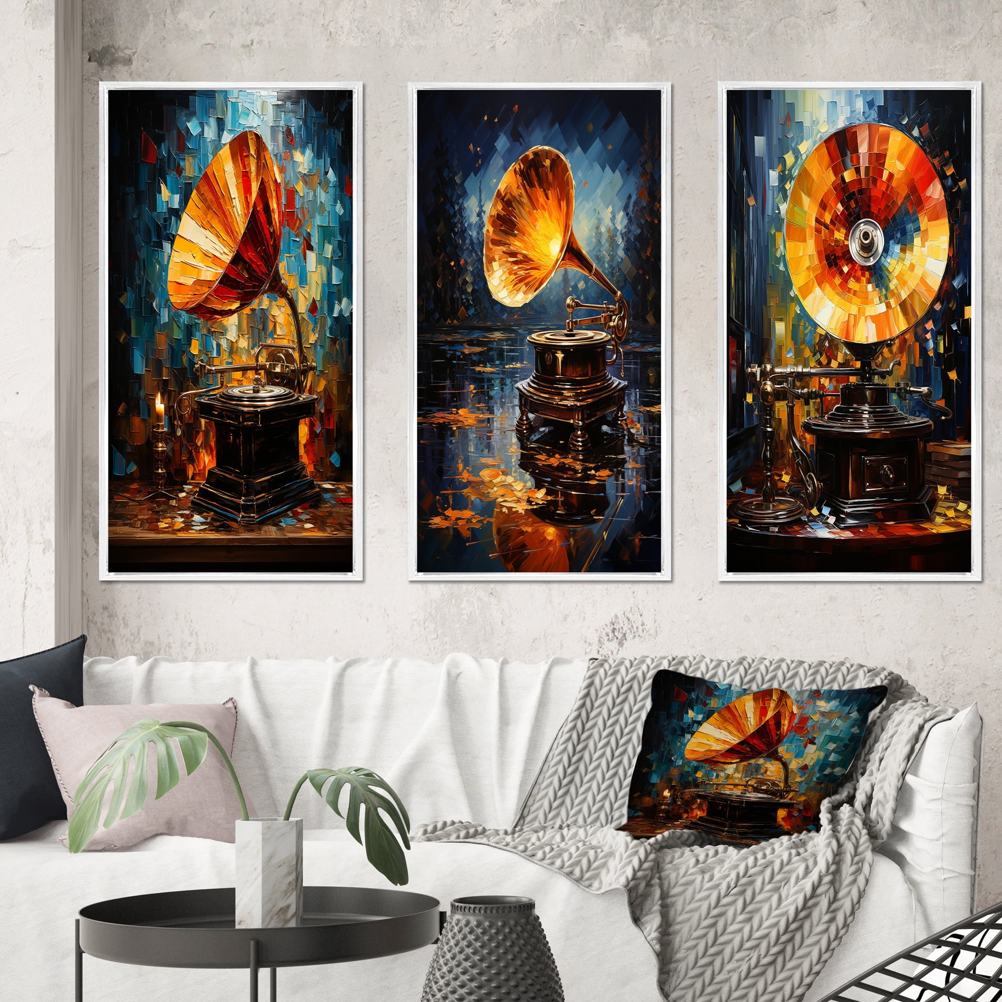 Designart "Mosaic of Phonographs" Entertainment Framed Wall Art Set Of ...