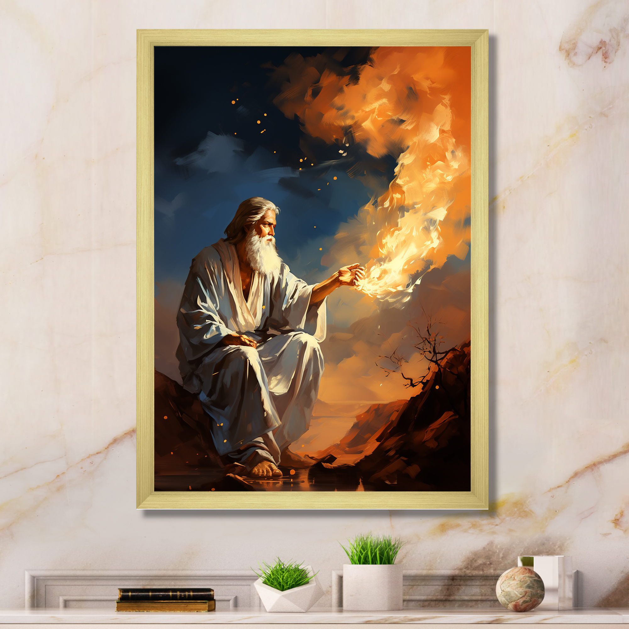 Designart "Moses and the Burning Bush in Judaism" Spiritual Framed Wall ...