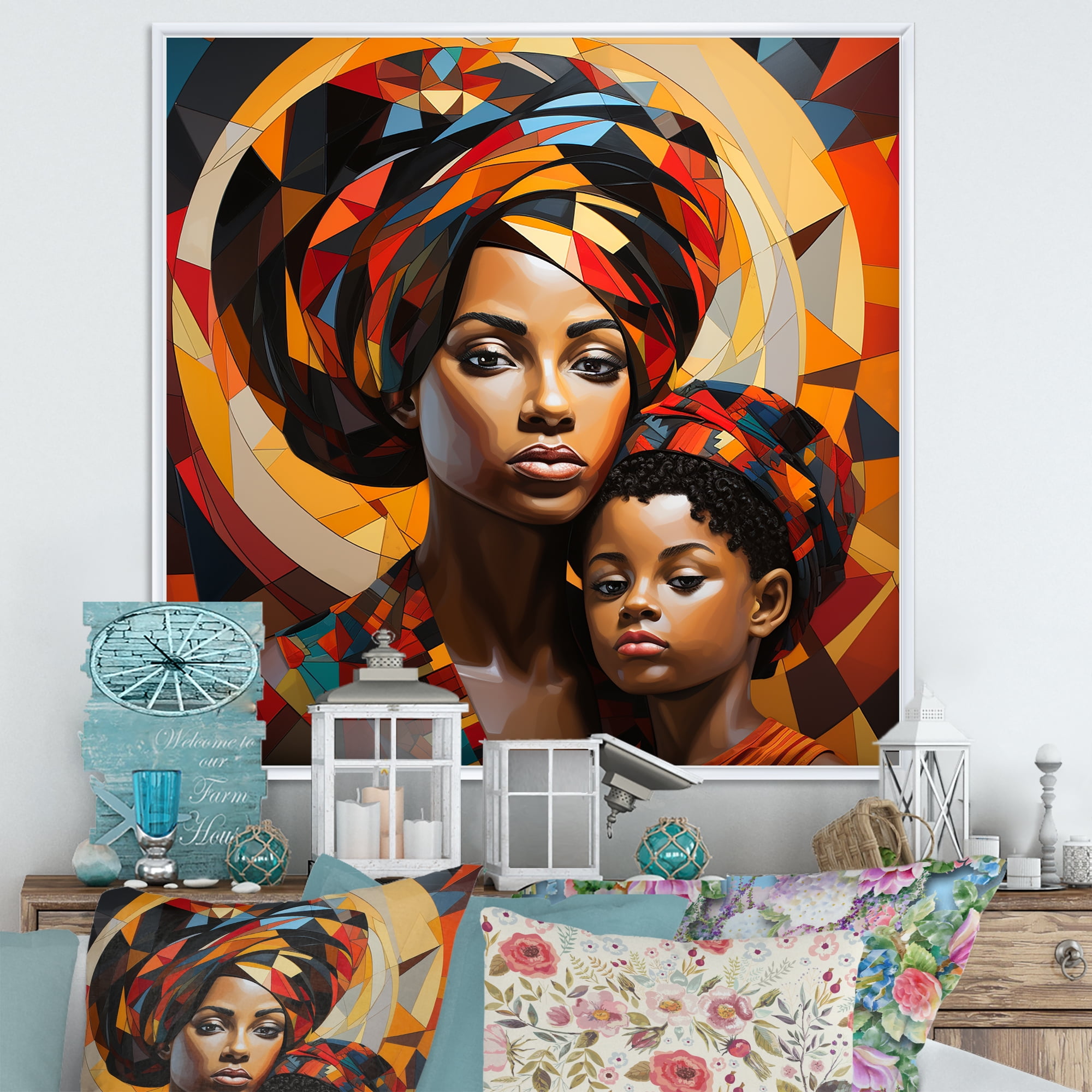Designart "Mother and Child Bond in Orange African Scene II" People ...