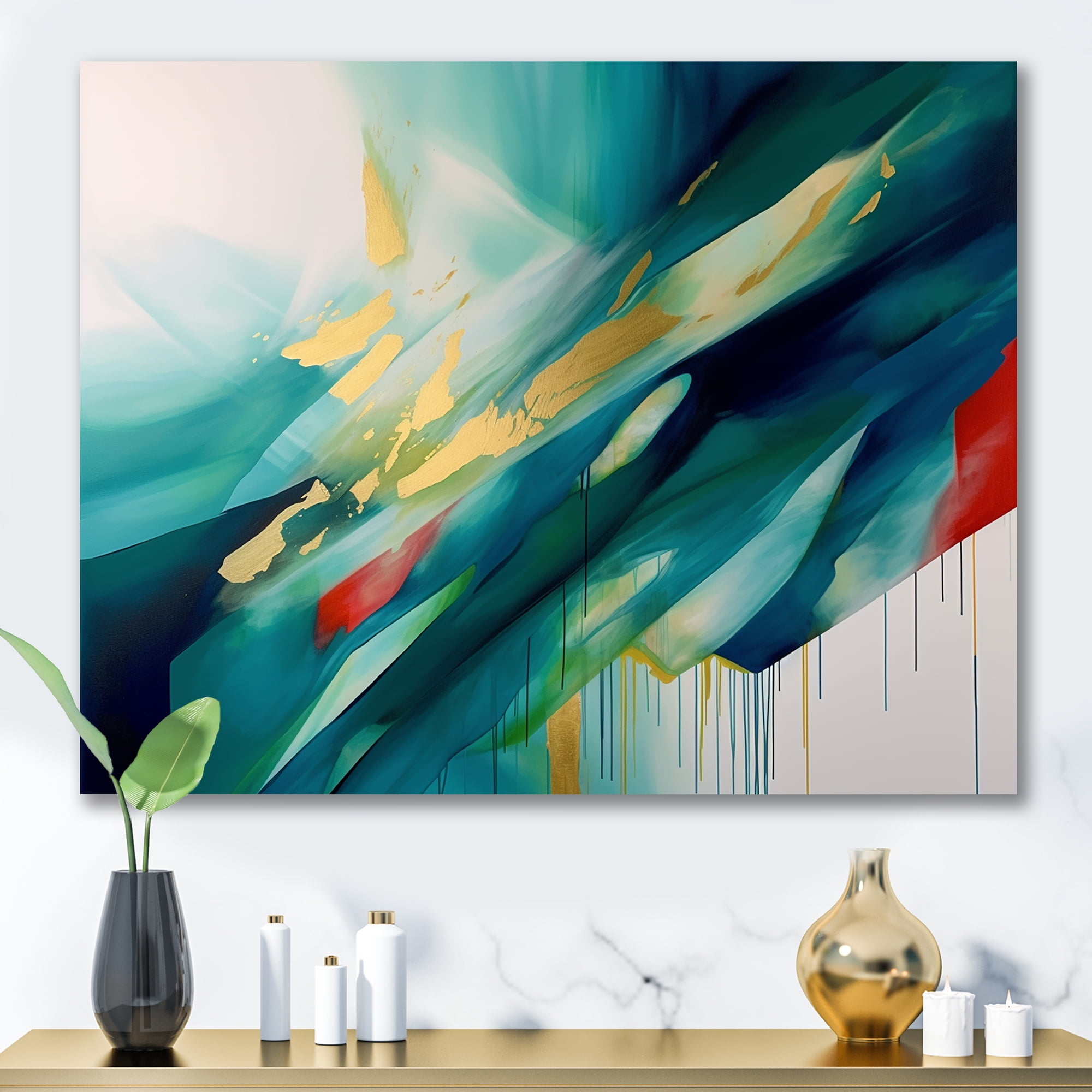 Designart "Motion Of Green And Gold In Geometric Design II" Modern ...